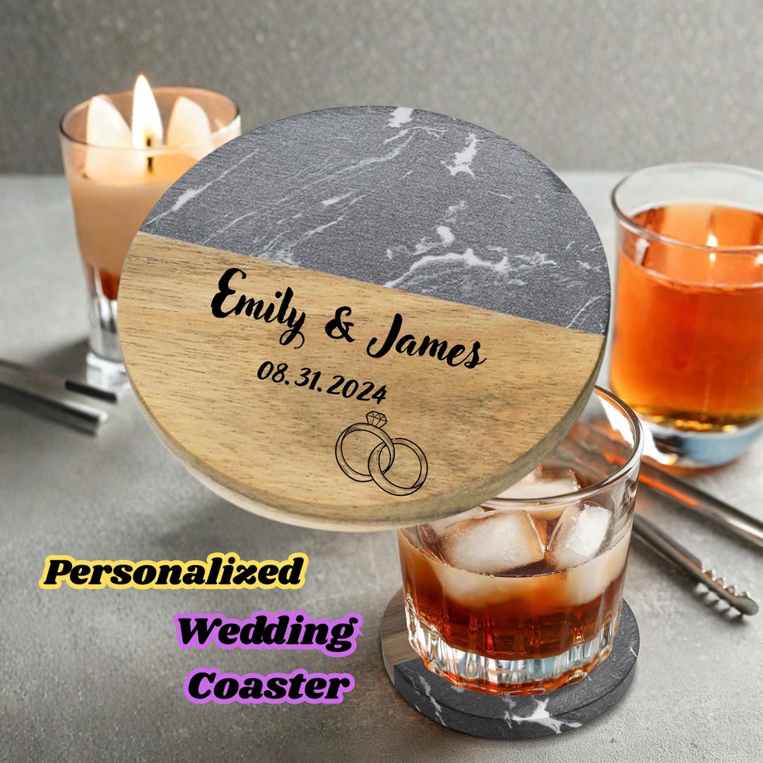 Marble Wood Coasters for Wedding Favor, Personalized Bridal Shower ...