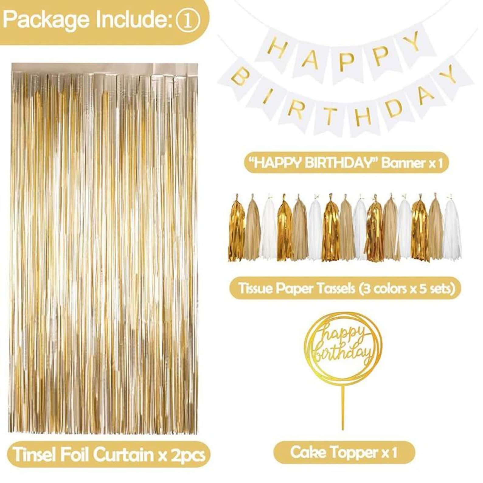 Happy Birthday Party Balloons Decoration With Backdrop Banner, Gold ...