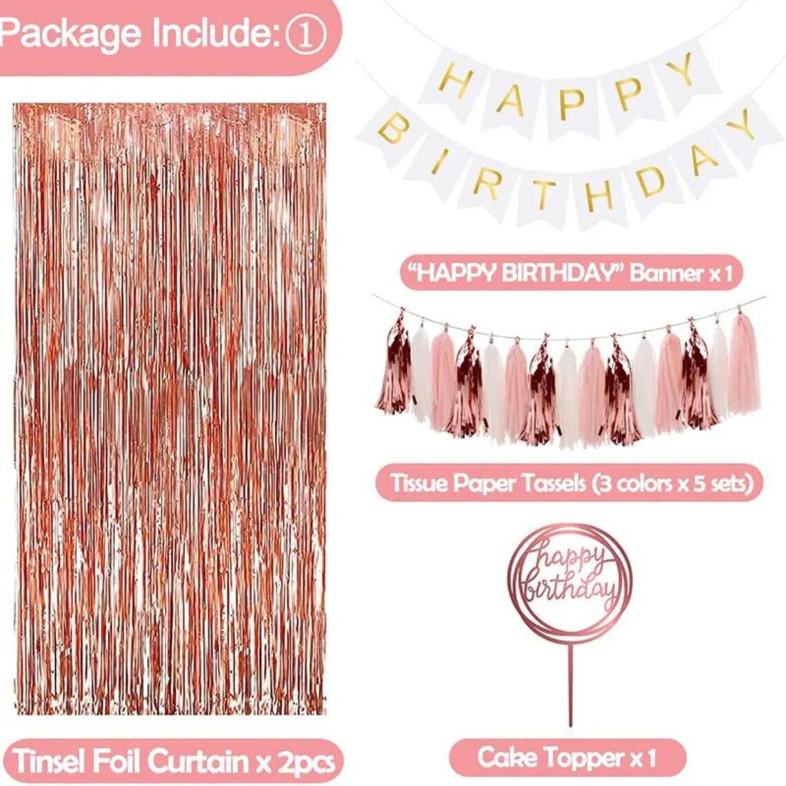 Happy Birthday Party Balloons Decoration With Backdrop Banner, Pink ...