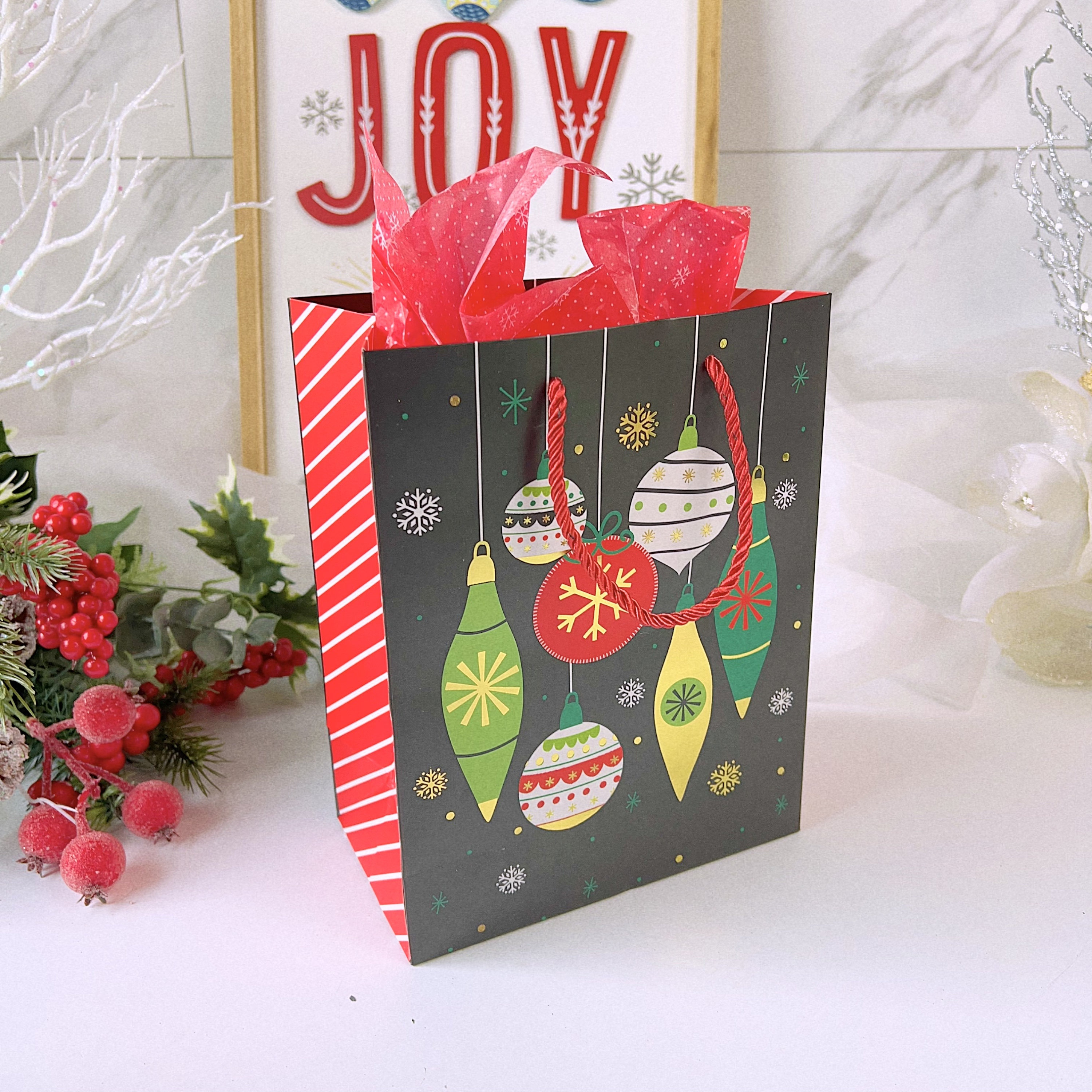 12 Pcs Black Christmas Gift Bags Set With Handles, Medium Size ...