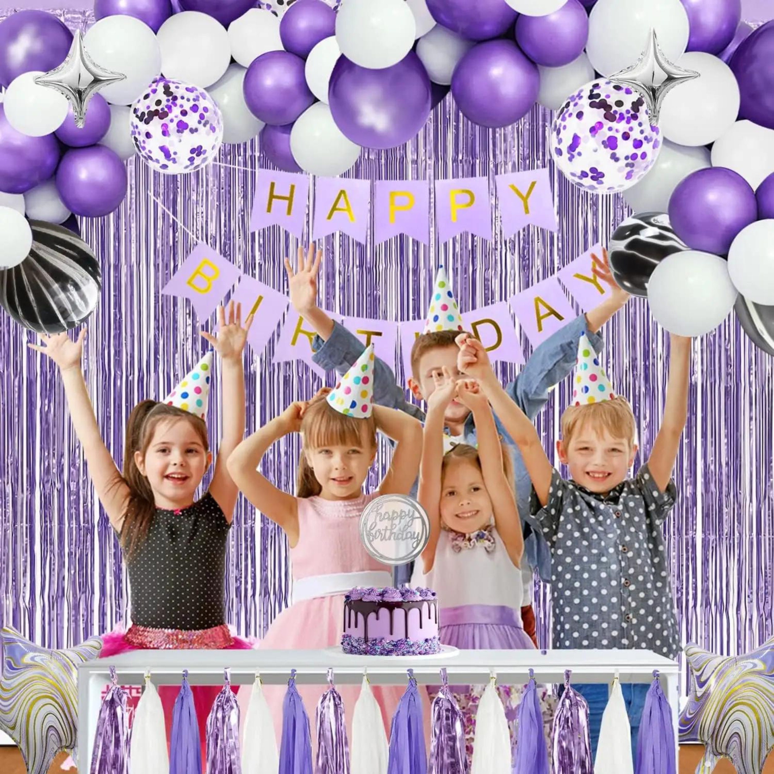 Happy Birthday Party Balloons Decoration With Backdrop Banner, Gold ...