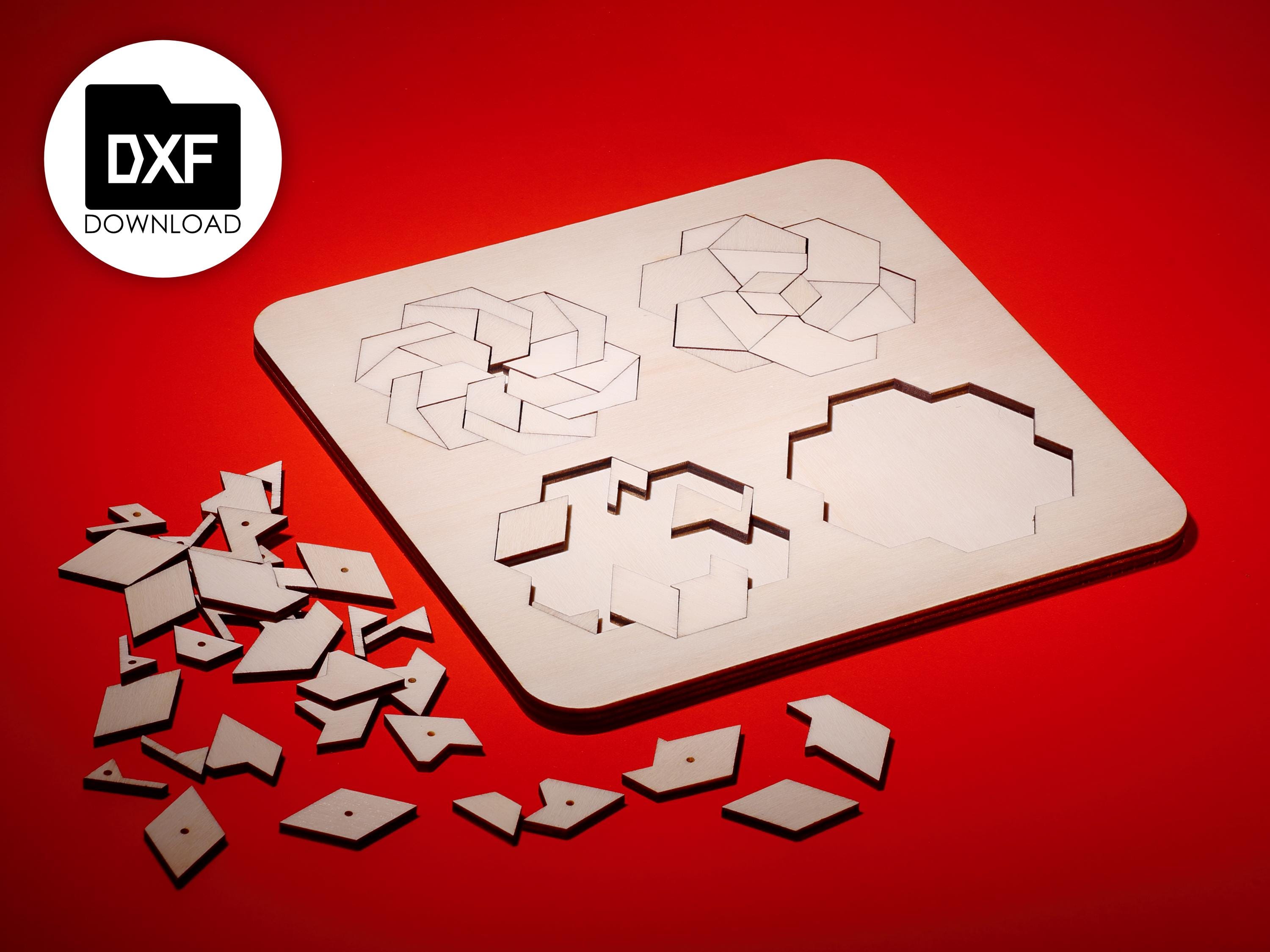 2D Packing Puzzle – Laser Cut Brain Teaser - Four Geometric Shapes ...