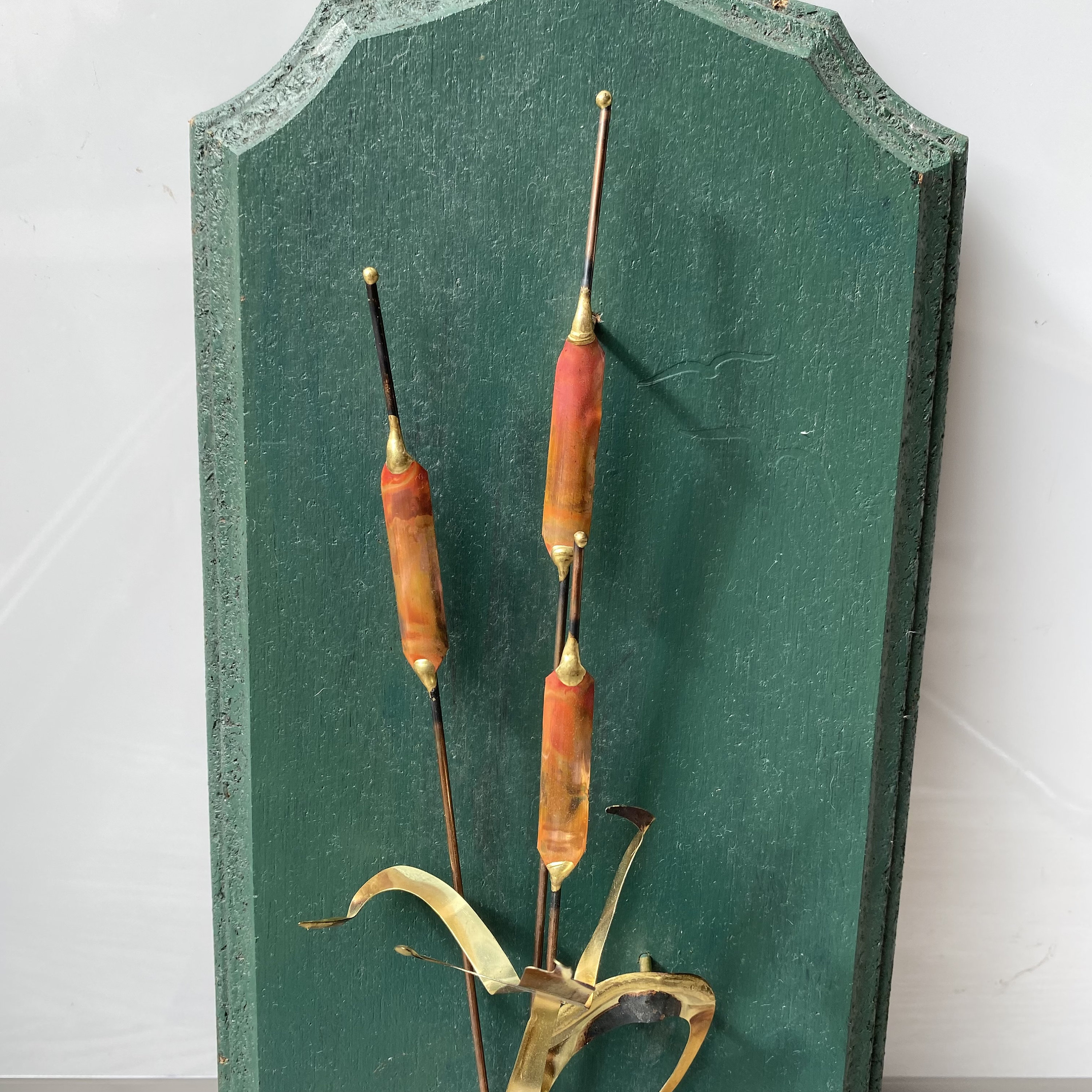 Mid Century Copper Brass Cattail 3D Metal and Wood Plaque Wall Art, MCM ...