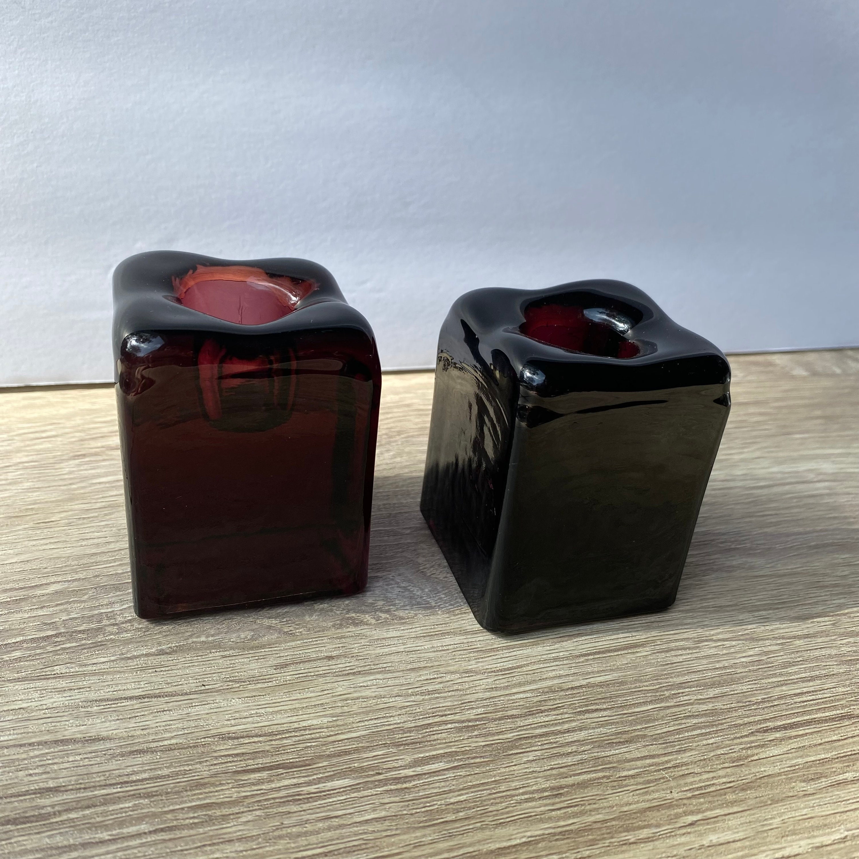 Vintage Blenko Glass Amethyst Ice Cube Candlestick Holders - Etsy