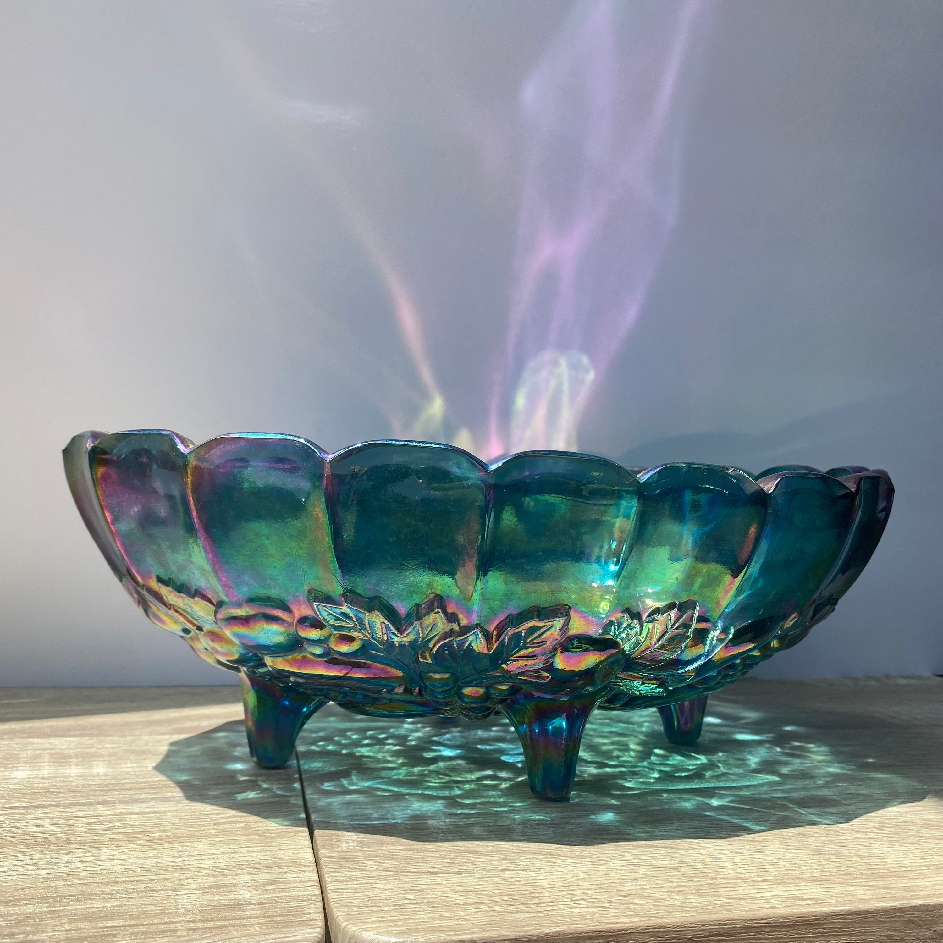 Vintage Blue Carnival Indiana Glass Harvest Grape Footed Centerpiece ...