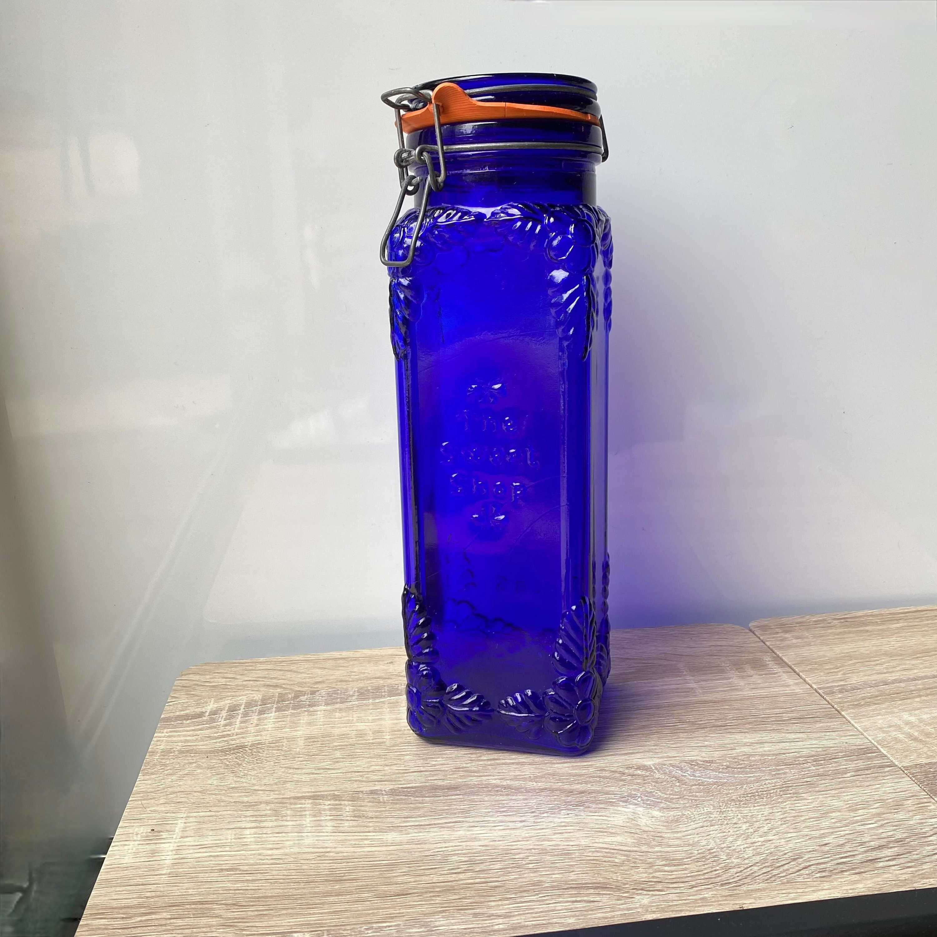 Vintage Glass Cobalt Blue Sweet Shop Jar, Large Heavy Kitchen Storage ...