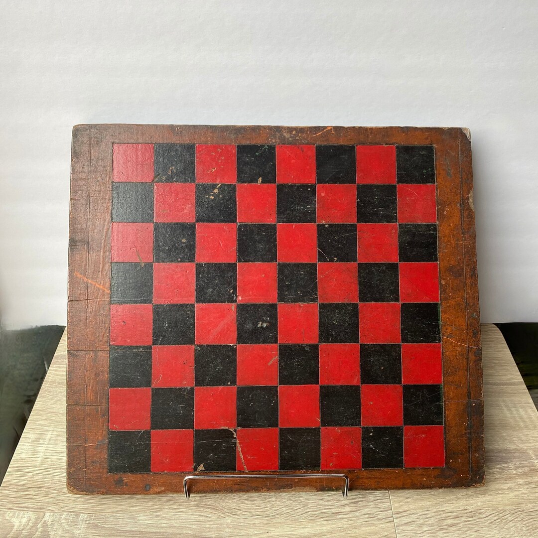 Handmade Antique 19th C. Wooden Checkers Board Game, Primitive Early ...
