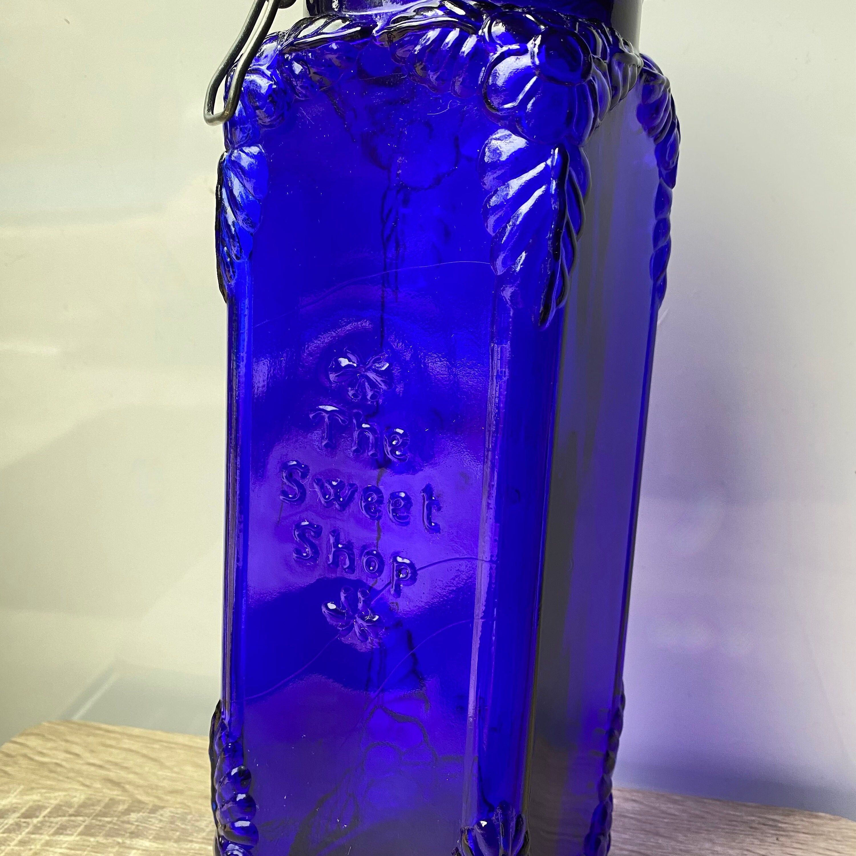 Vintage Glass Cobalt Blue Sweet Shop Jar, Large Heavy Kitchen Storage ...