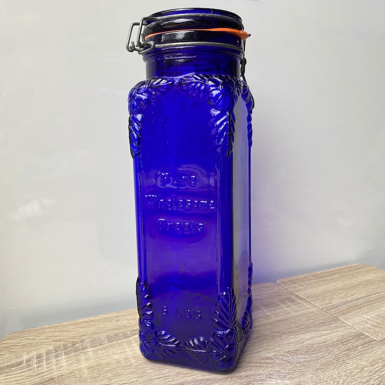 Vintage Glass Cobalt Blue Sweet Shop Jar, Large Heavy Kitchen Storage ...