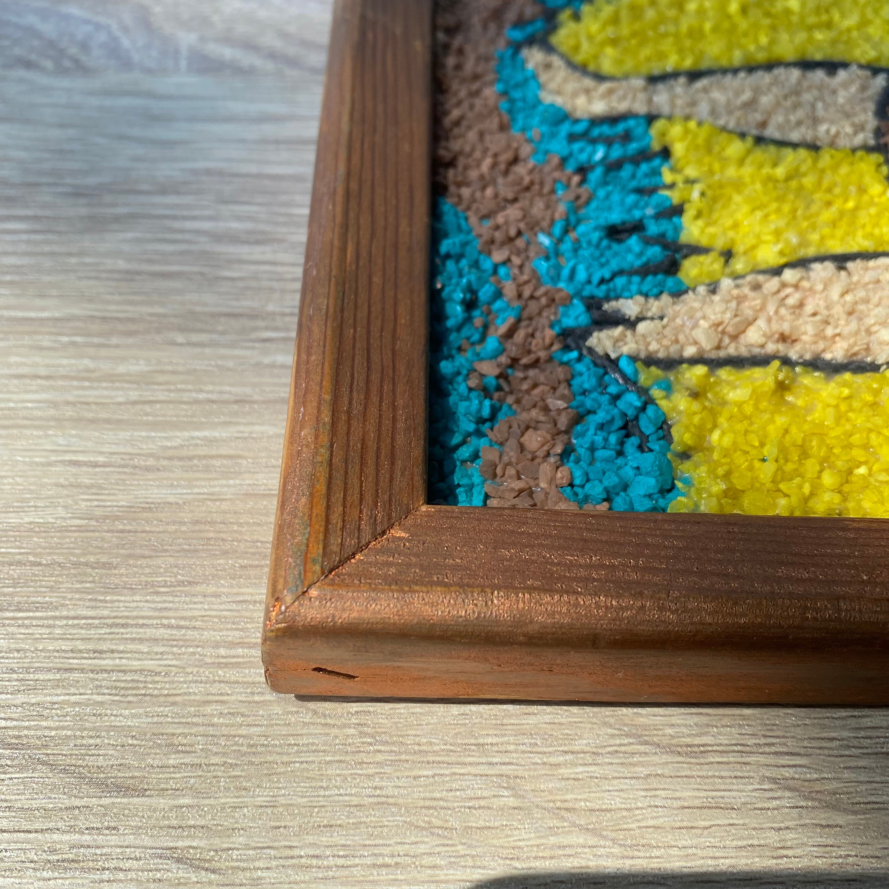 Mid Century Gravel Pebble Framed Wall Art, MCM Girl With Basket Gravel ...