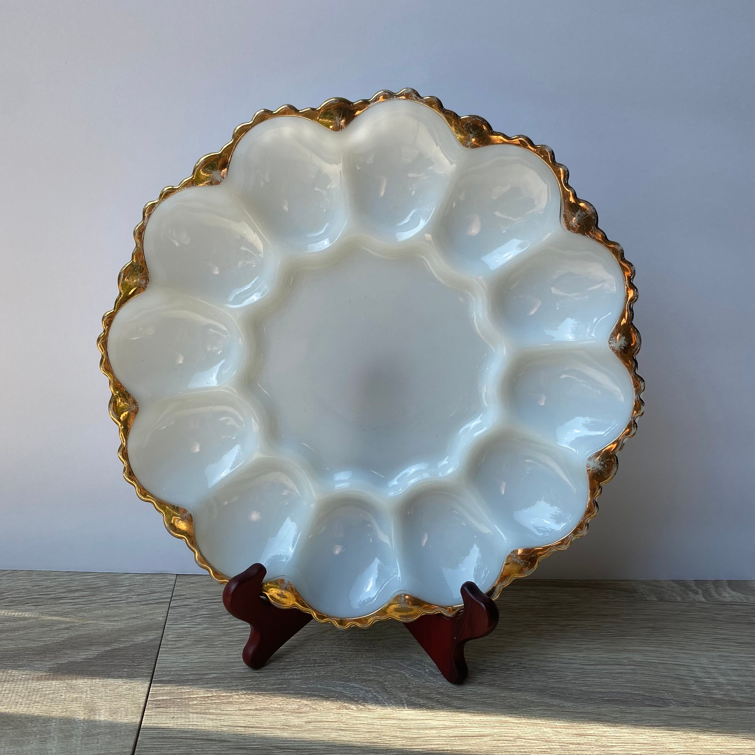 Vintage Anchor Hocking Milk Glass Deviled Egg Relish Plate, Egg Serving ...