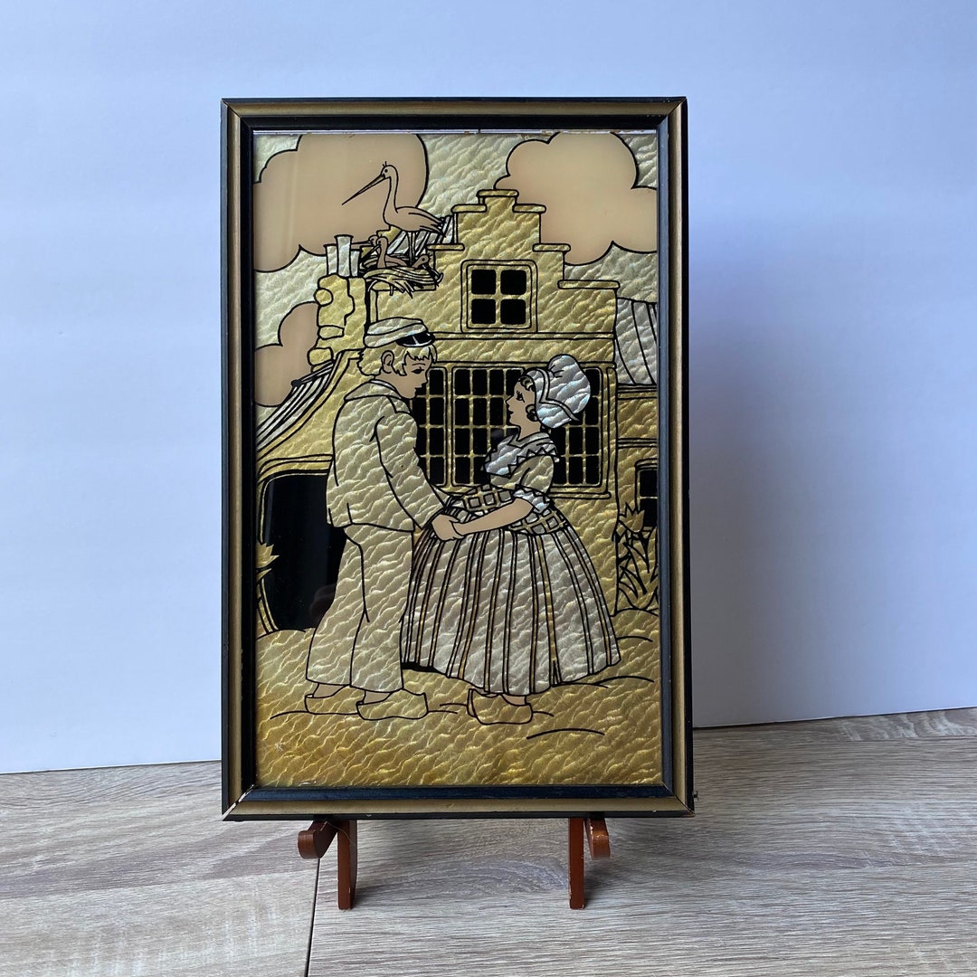 Vintage Double Dutch Foil Art, Butterfly Effect Reverse Painting - Etsy