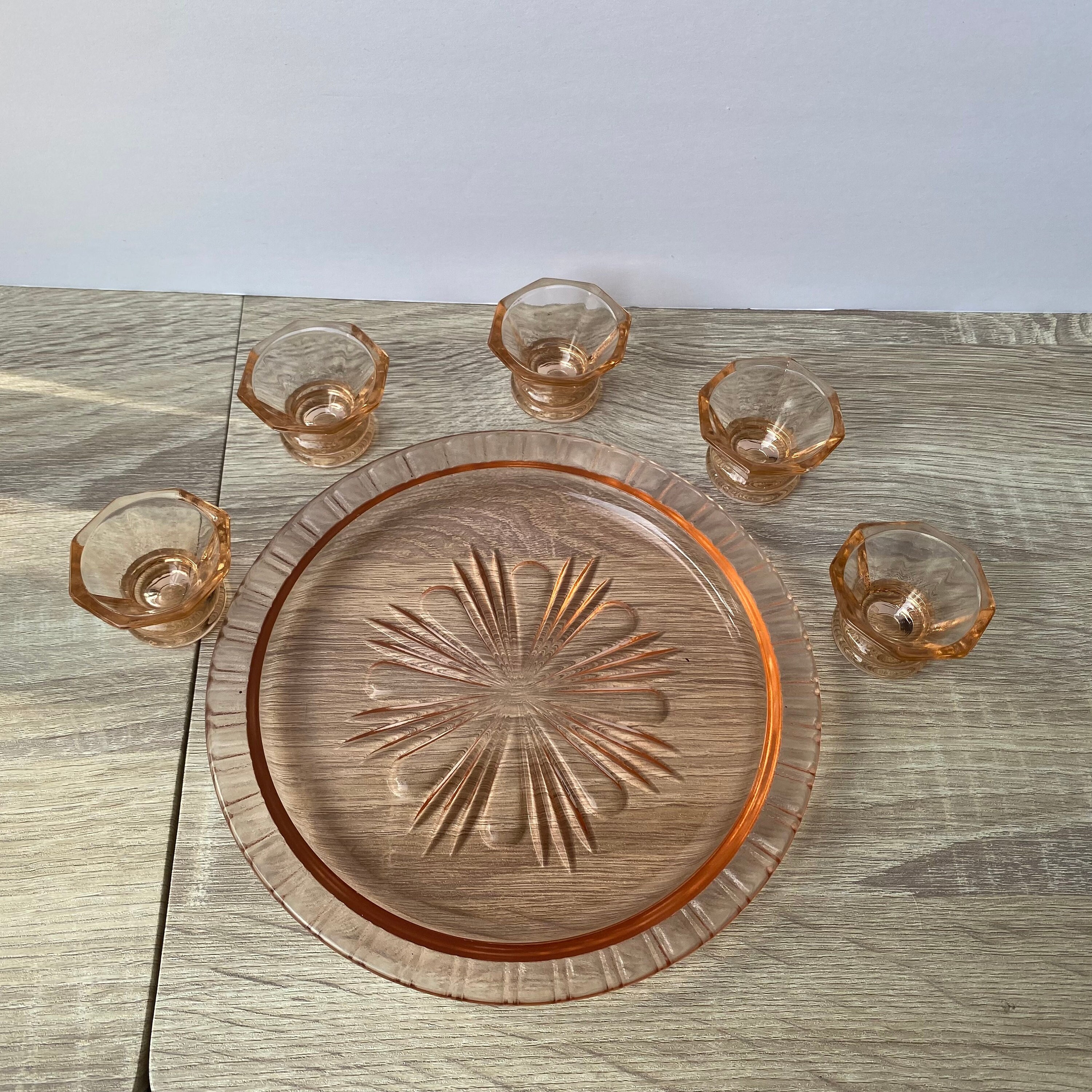 Pink Depression Glass Serving Platter and Open Salt Cellar Dips ...