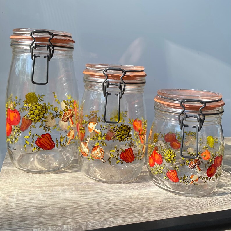 Vintage Spice of Life Glass Mushroom Canister Set, Made in France ...