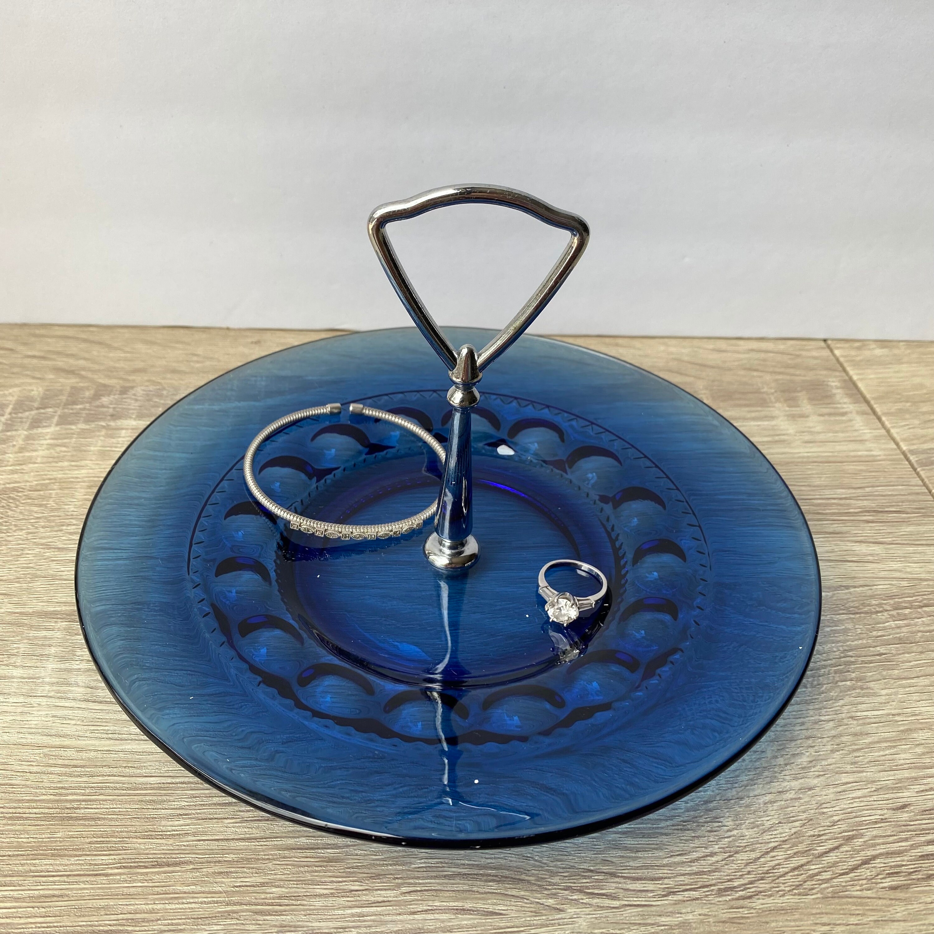 Vintage Tiara Glass Kings Crown Imperial Blue Tidbit Tray or Snack ...