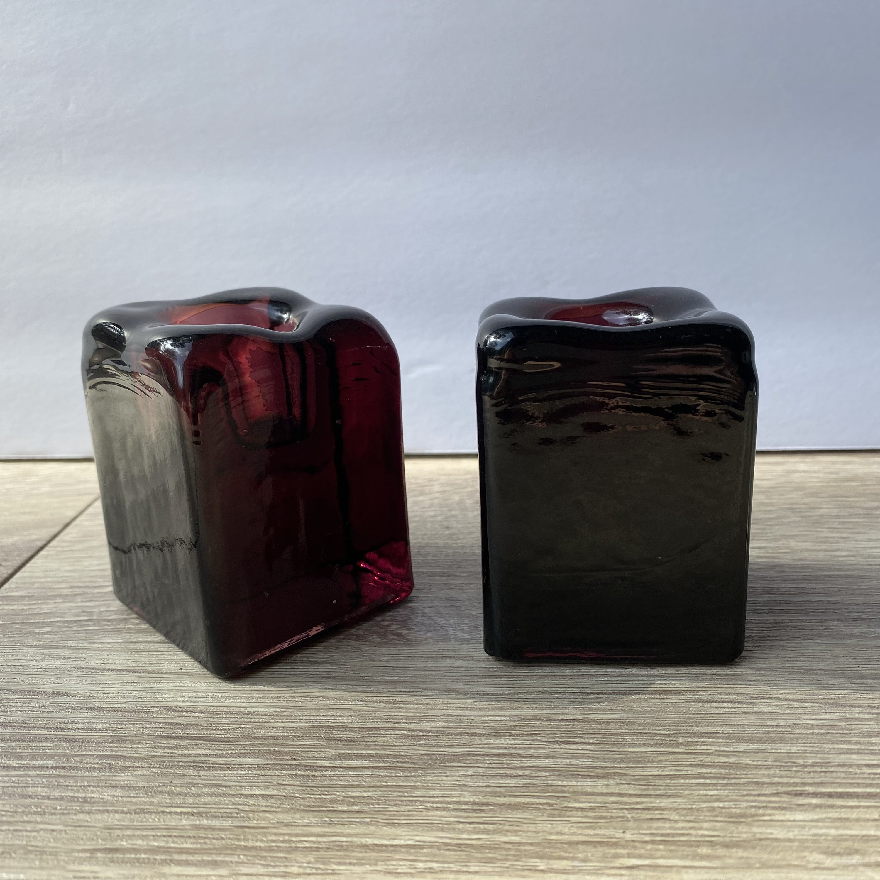 Vintage Blenko Glass Amethyst Ice Cube Candlestick Holders, Mid Century ...