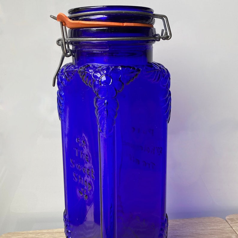 Vintage Glass Cobalt Blue Sweet Shop Jar, Large Heavy Kitchen Storage ...