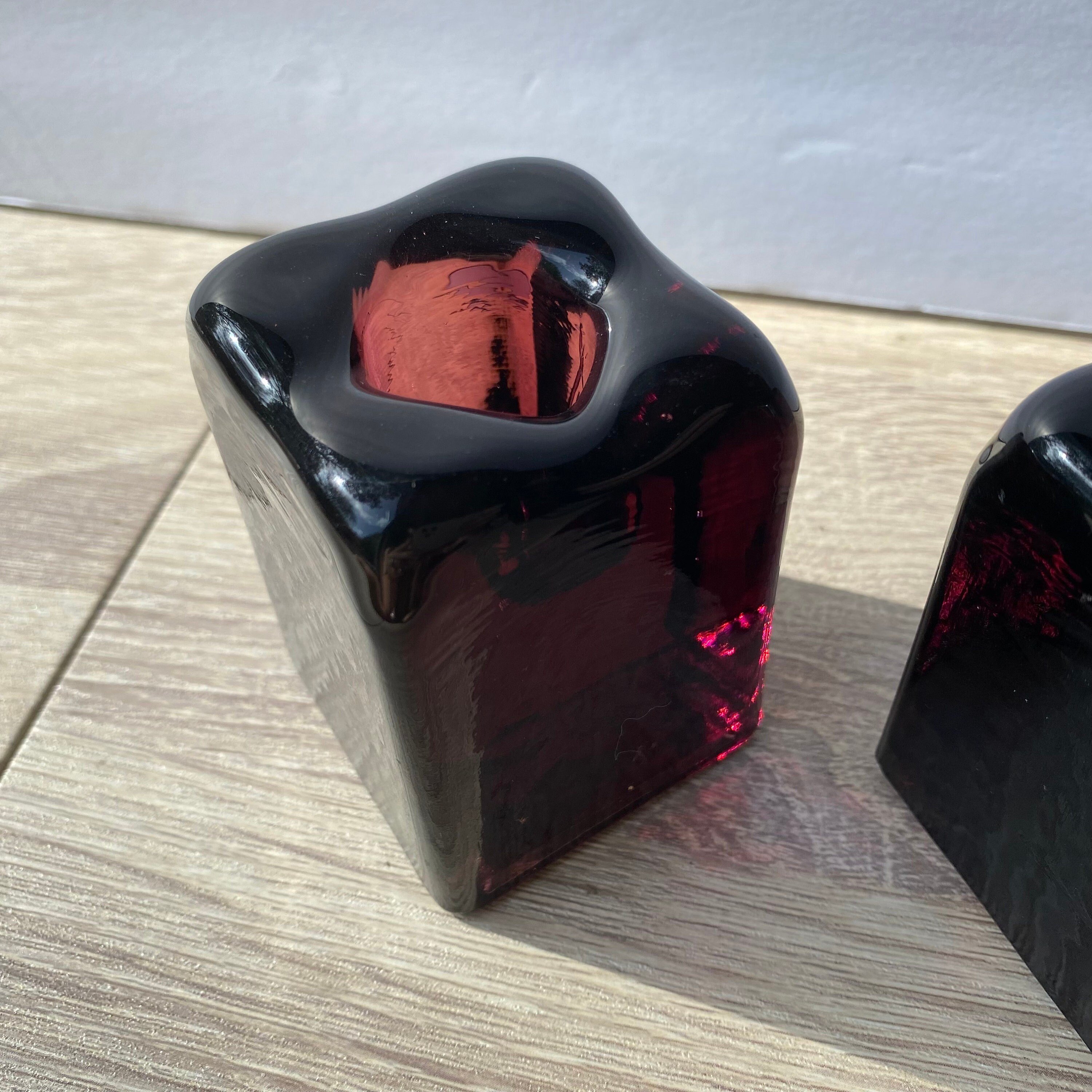 Vintage Blenko Glass Amethyst Ice Cube Candlestick Holders - Etsy