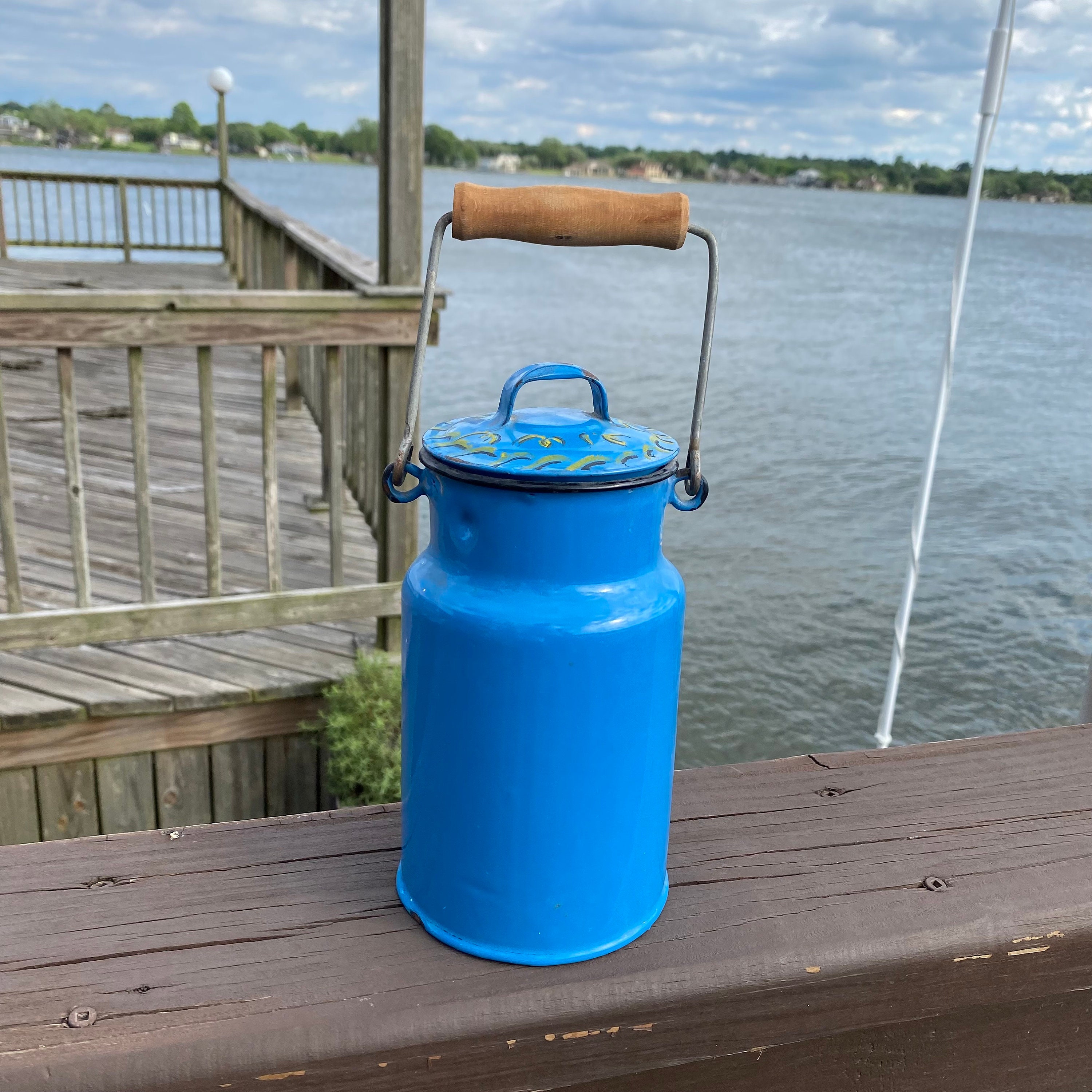 Old Vintage Blue Floral Enamelware Milk Jug With Handle, Retro Country ...