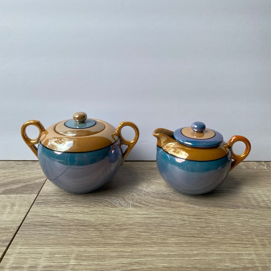 Vintage Japan Takito Lusterware Tea Set, Hand Painted Iridescent Teapot ...