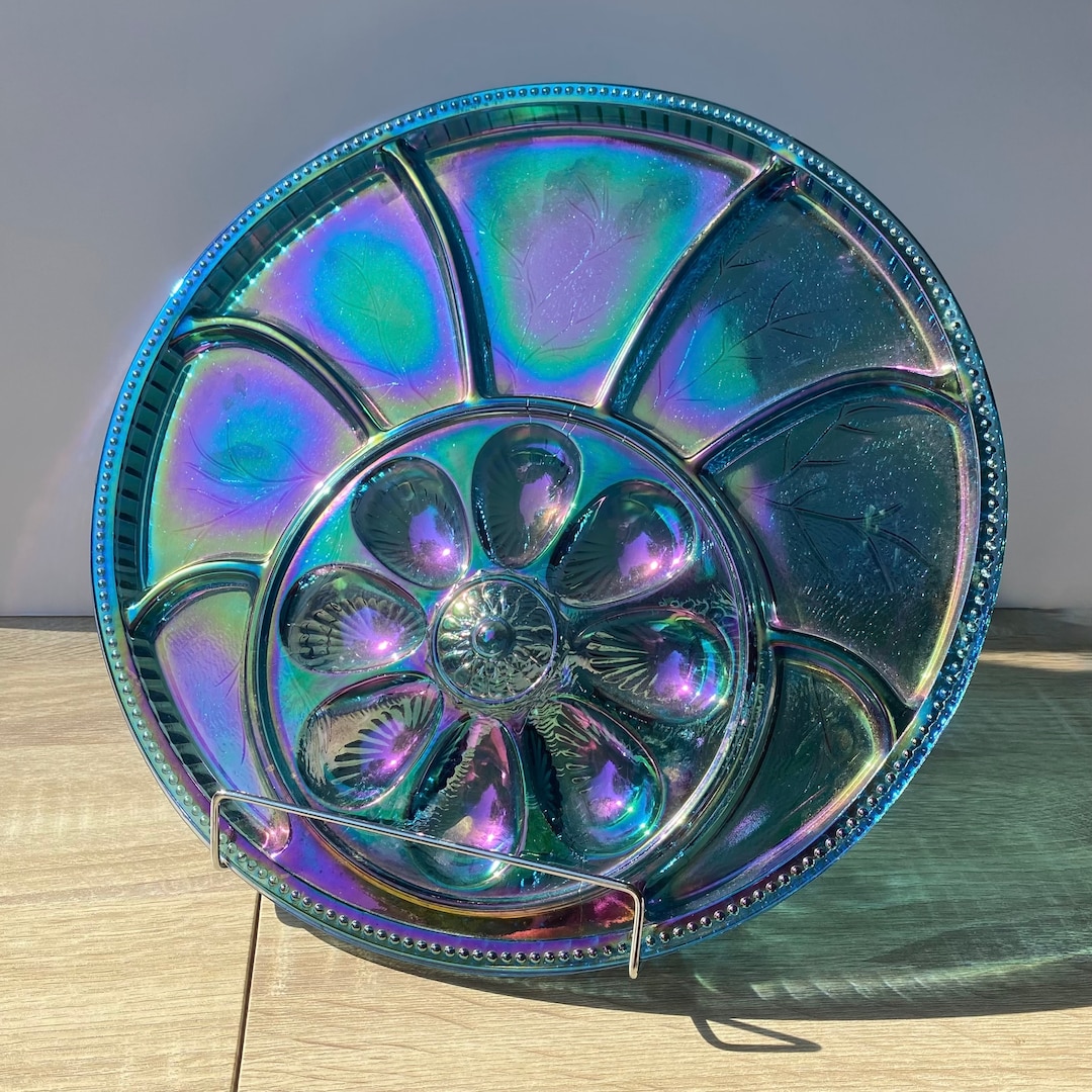 Vintage Carnival Indiana Glass Deviled Egg Relish Plate, Egg Serving ...