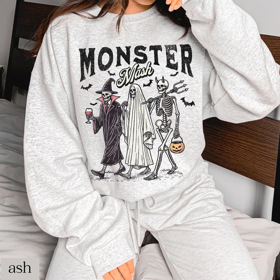 Retro Monster Mash Sweatshirt Vintage Halloween Hoodie Cute Ghost ...