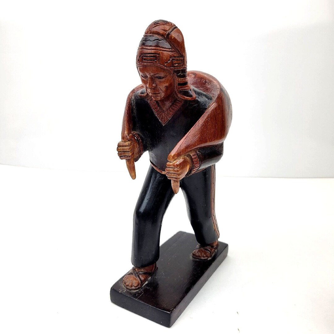 Vintage Carved Wood Statue Aymara Peru Man Figurine Sculpture Andes ...