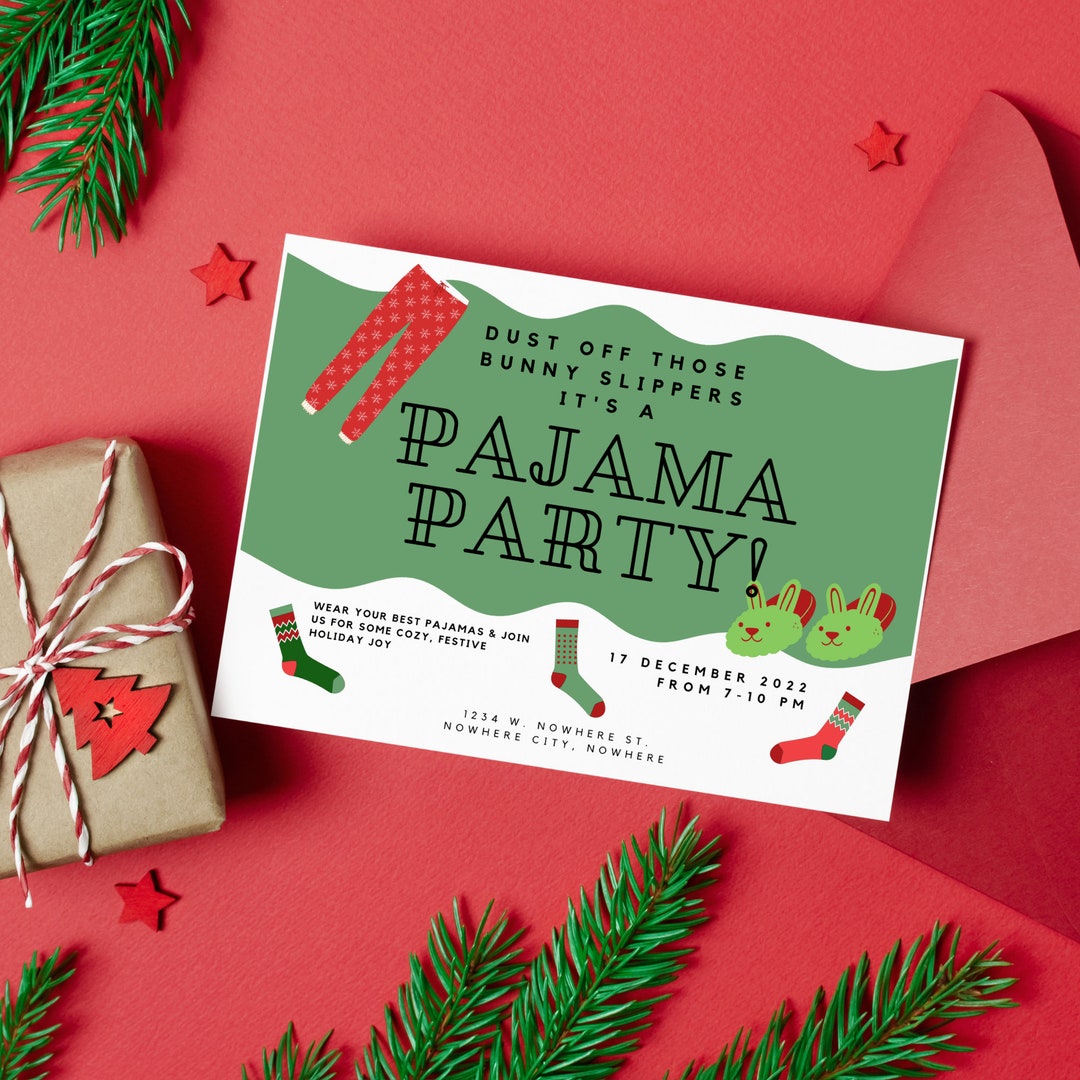 Christmas Pajama Party Printable Invite, Holiday Pajama Party ...
