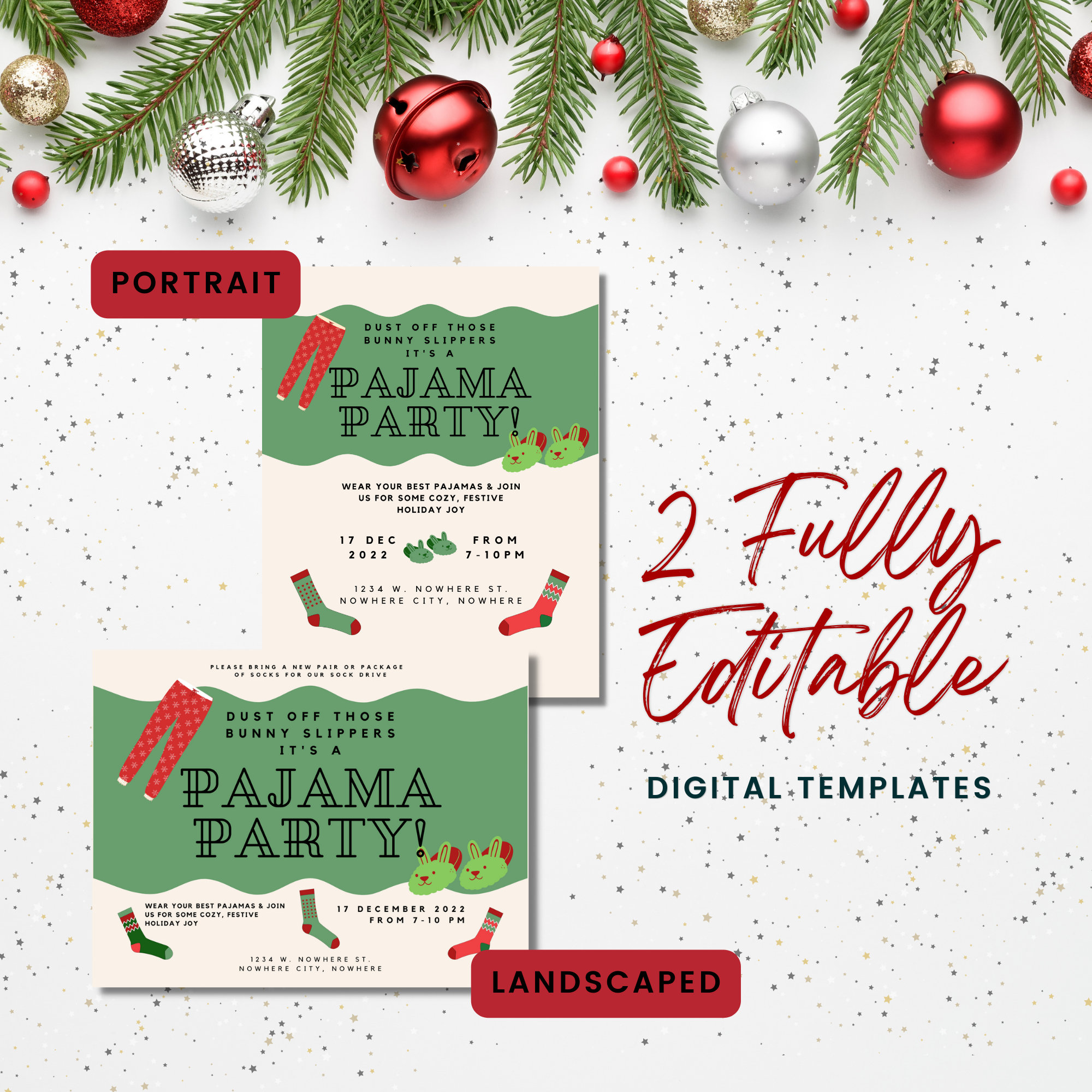 Christmas Pajama Party Printable Invite, Holiday Pajama Party ...