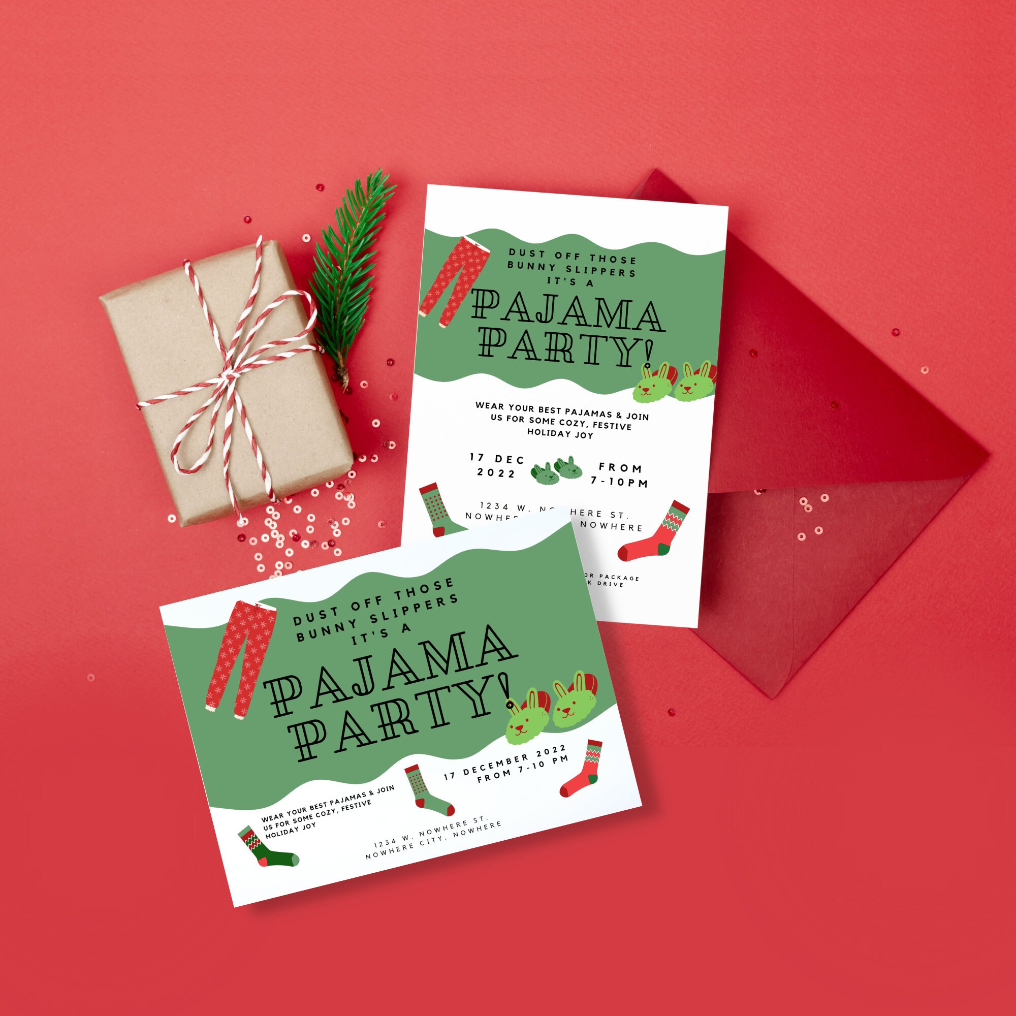 Christmas Pajama Party Printable Invite, Holiday Pajama Party ...