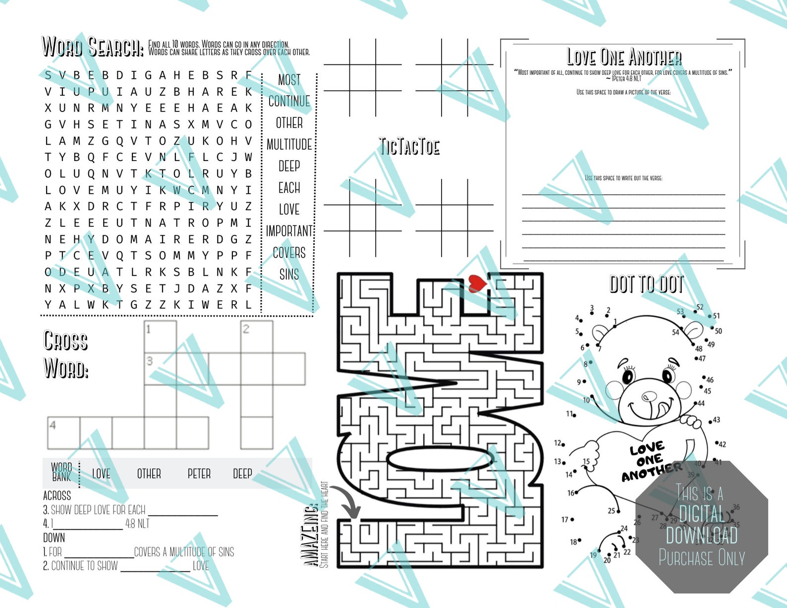 Love One Another - Kids Printable Coloring Bulletin - Etsy