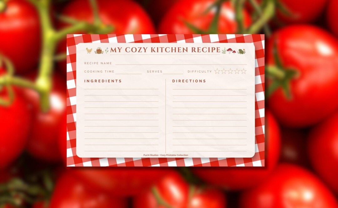 Classic Red Recipe Card | 6x4 Kitchen Printable Template | Cozy Vintage ...