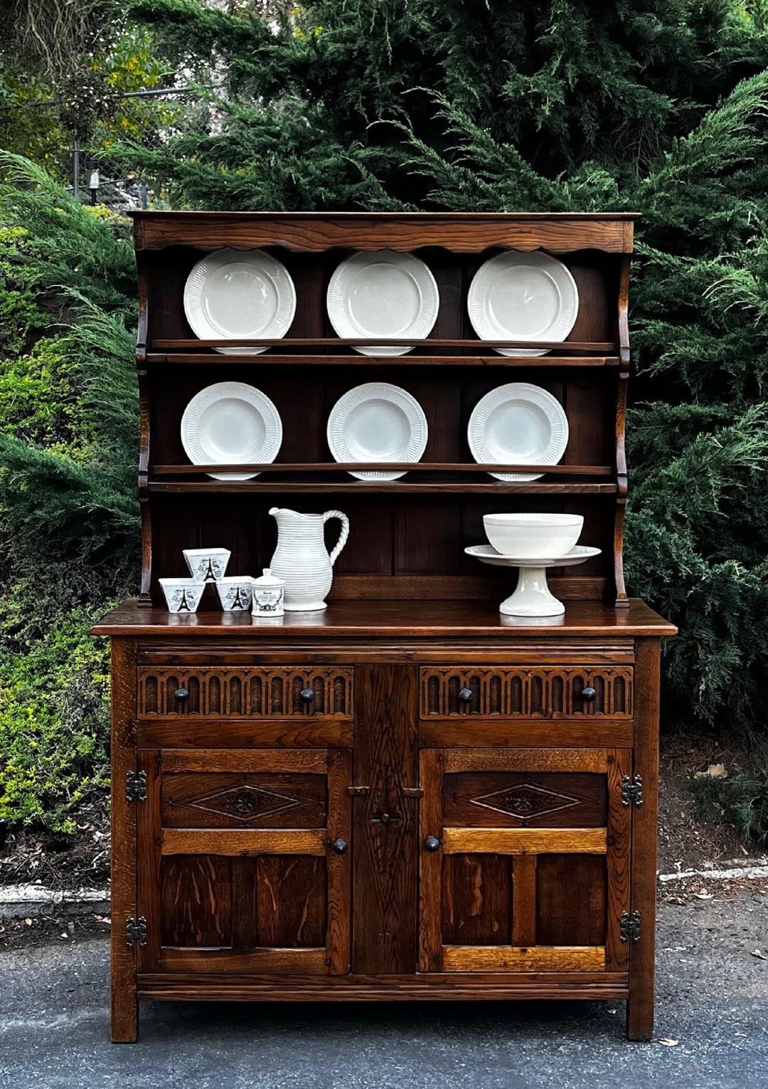 Antique English Hutch. Hand Carved. Solid Oak. Original Hardware. - Etsy