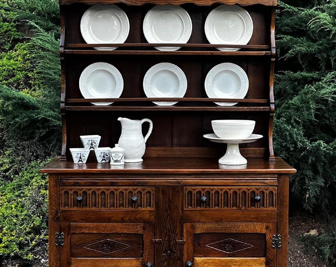 Antique English Hutch. Hand Carved. Solid Oak. Original Hardware. - Etsy