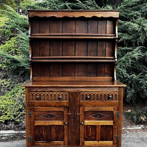 Antique English Hutch. Hand Carved. Solid Oak. Original Hardware. - Etsy