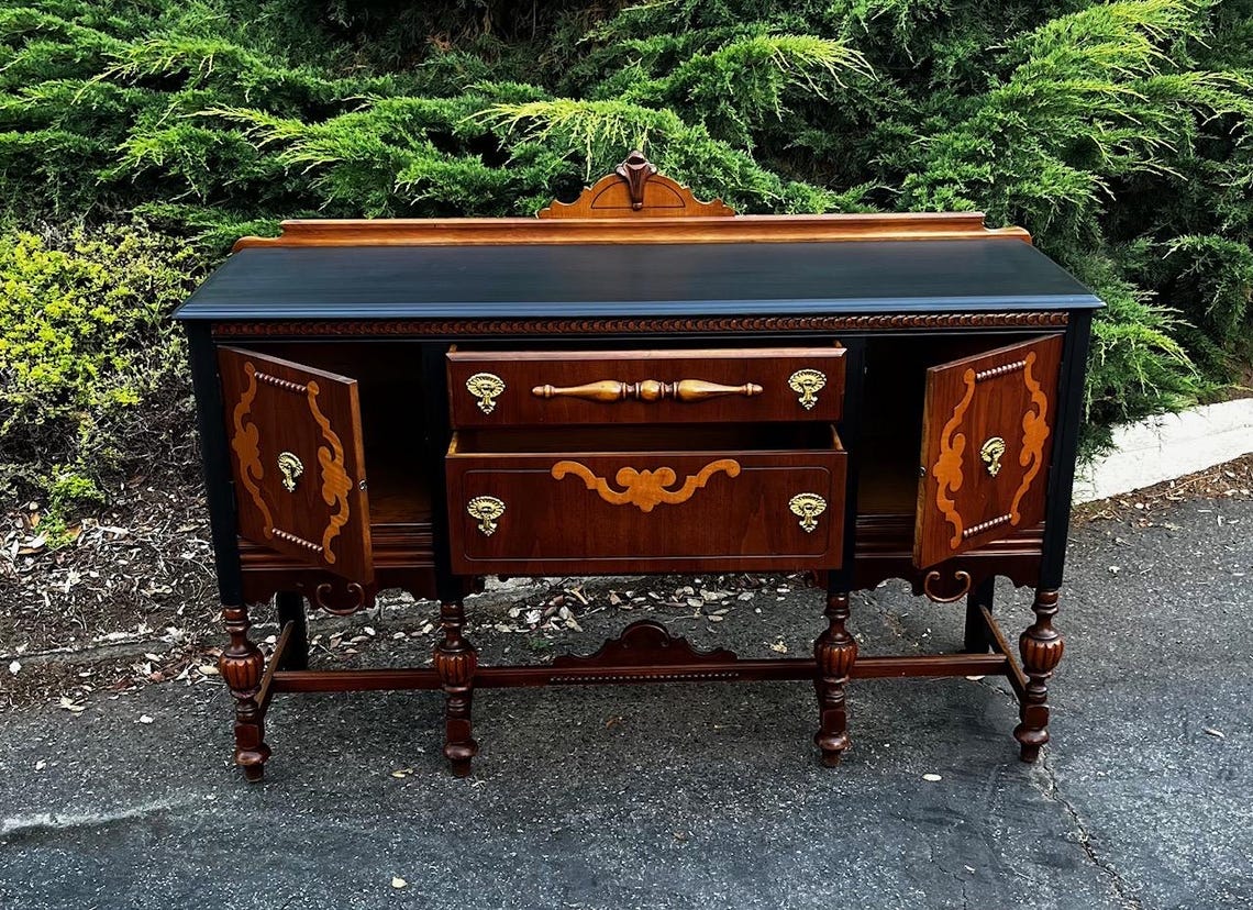 Vintage Jacobean Buffet With Black Accents. - Etsy