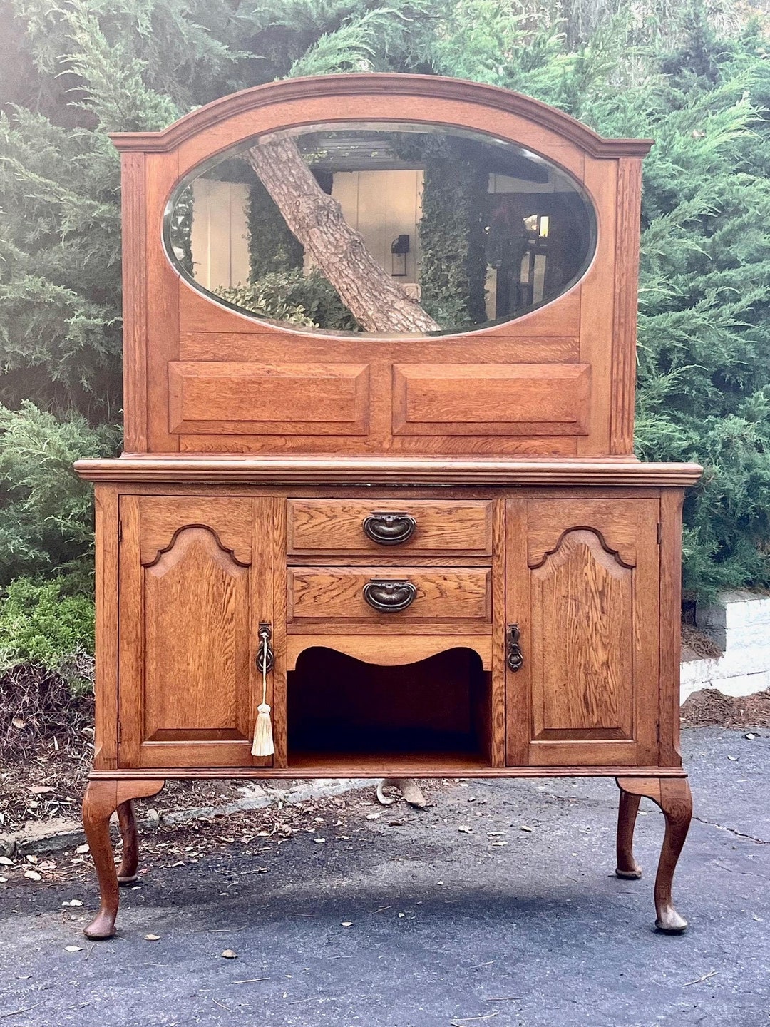 Antique Oak Victorian Buffet, Sideboard With Mirror and Working Key ...