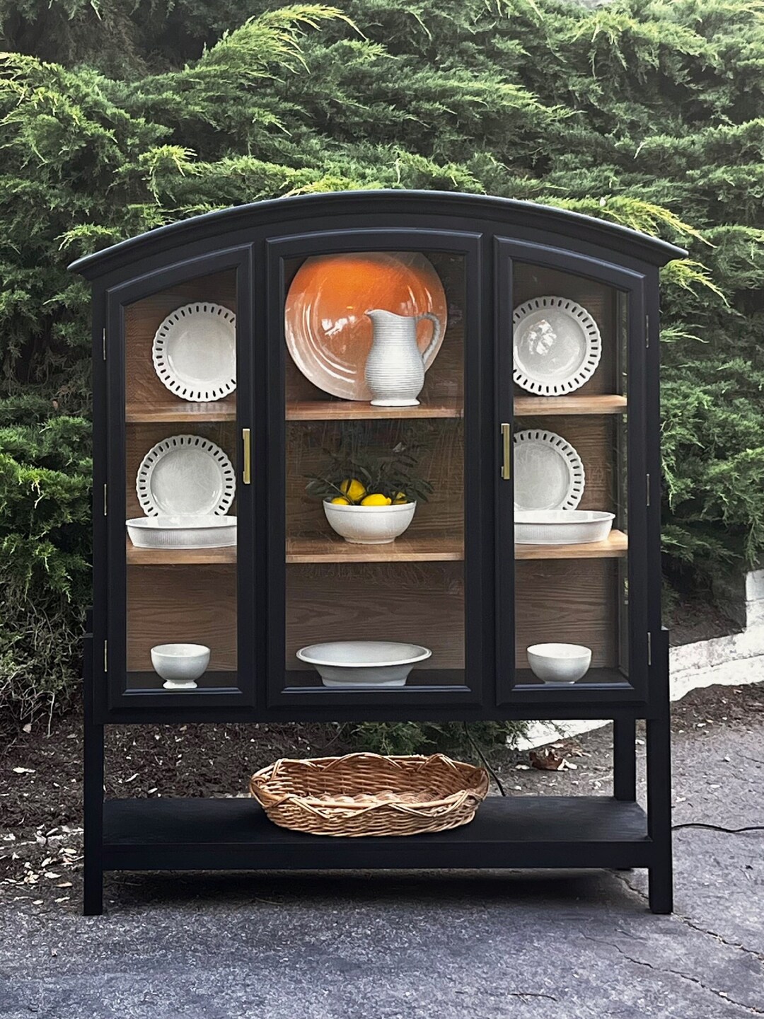 Black Arched Hutch/cabinet With Custom White Oak Shelves, Backing and ...