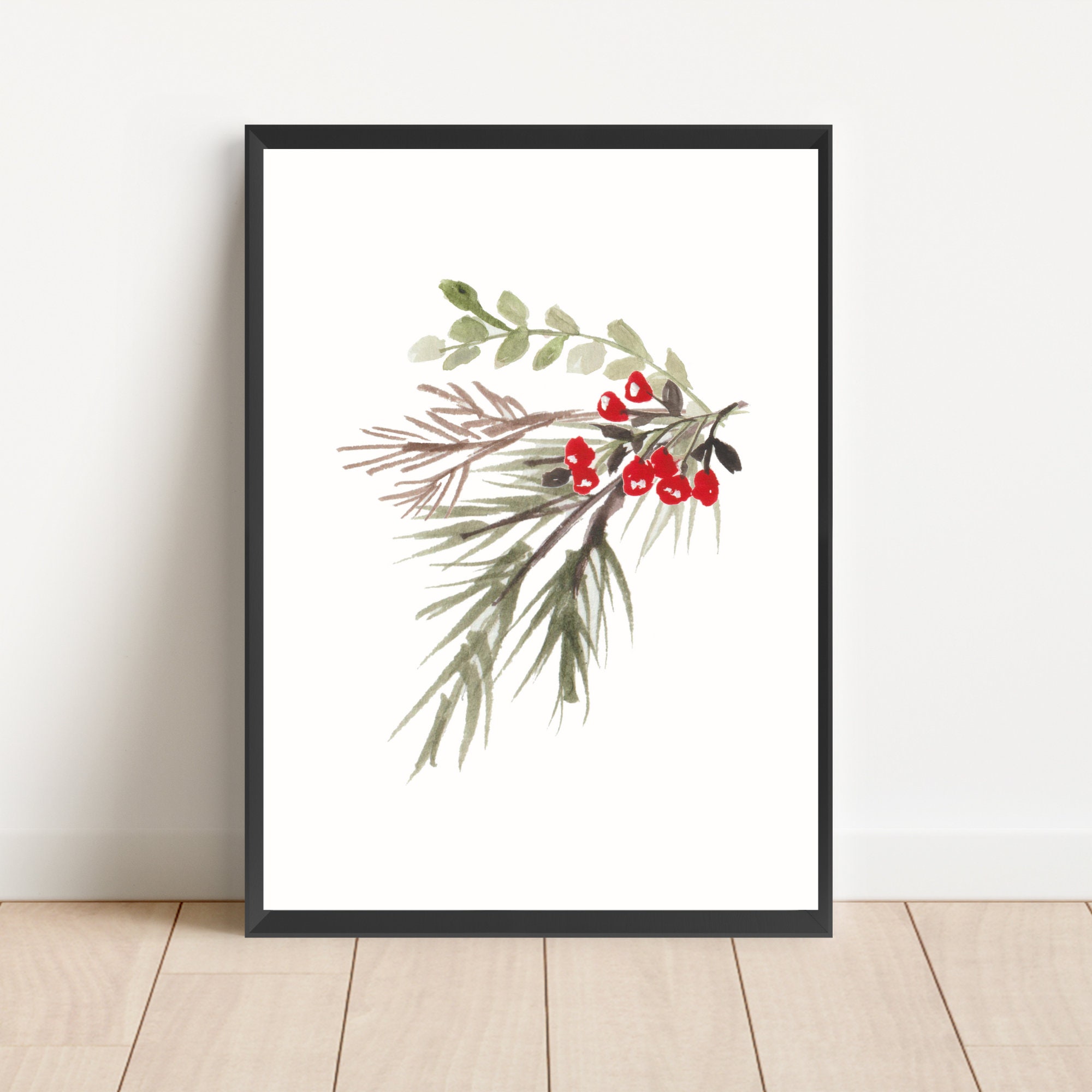 Weihnachtszweig Druck | Aquarell Zweig Druck | Holly Christmas ...