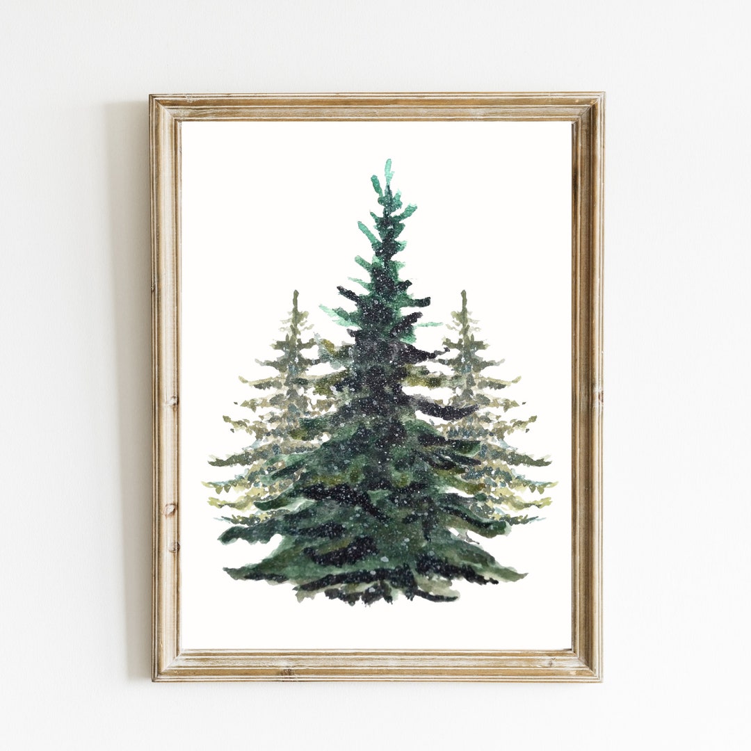Snowy Evergreen Trees Print | Winter Forest Printable Wall Art ...
