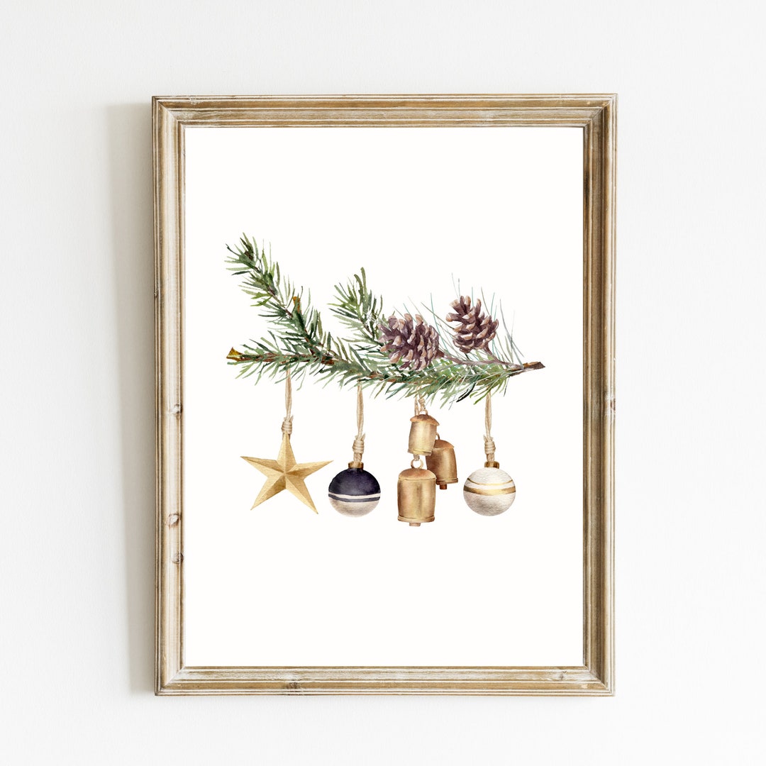 Christmas Branch Print | Pine Tree Branch Print | Christmas Ornament ...