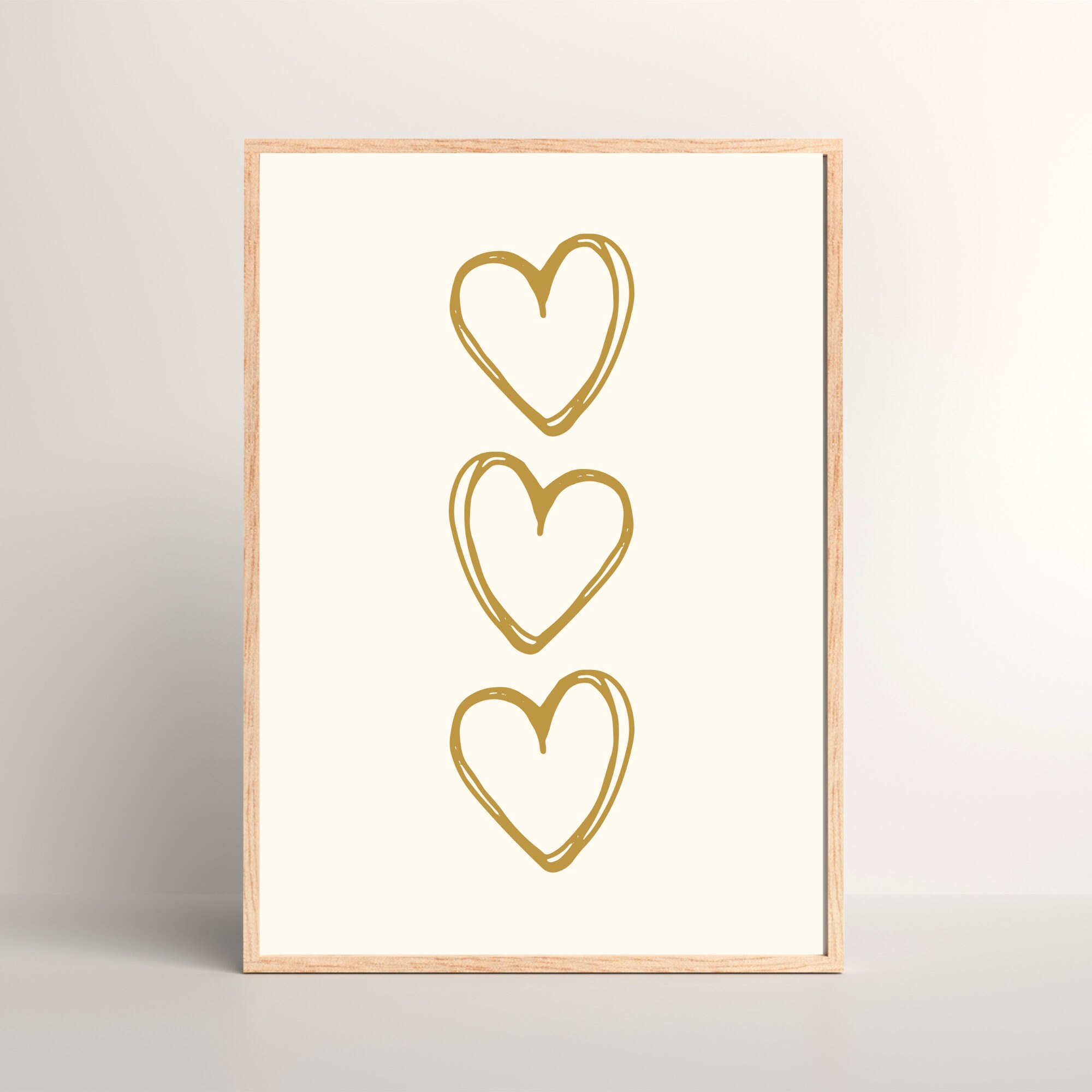Gold Hearts Print | Heart Line Art Printable | Valentine's Day Wall Art ...