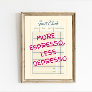 Coffee Wall Art Print | Retro Guest Check Print | More Espresso Less ...