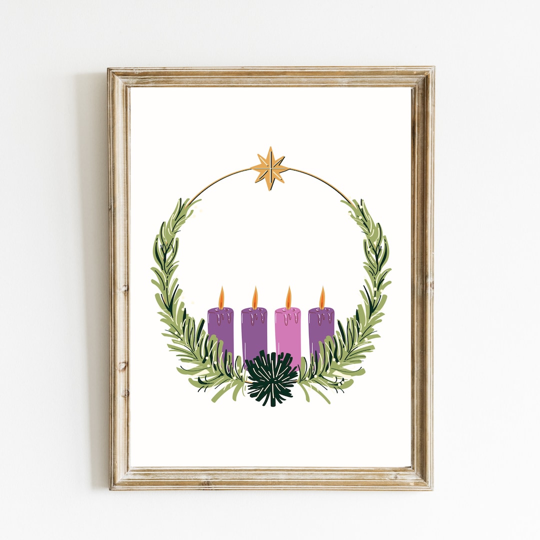 Advent Wreath Print | Advent Candle Wall Art Printable | Christmas Home ...