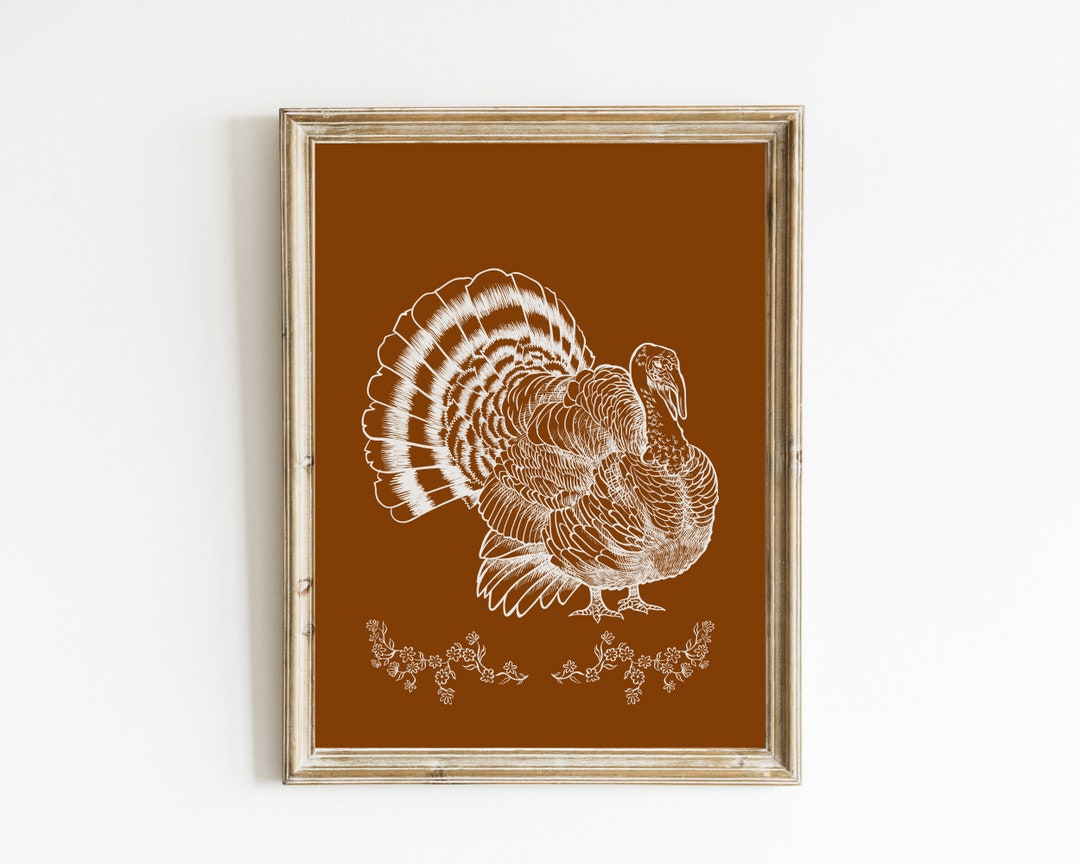 Fall Turkey Print | Thanksgiving Wall Art | Boho Autumn Print | Brown ...