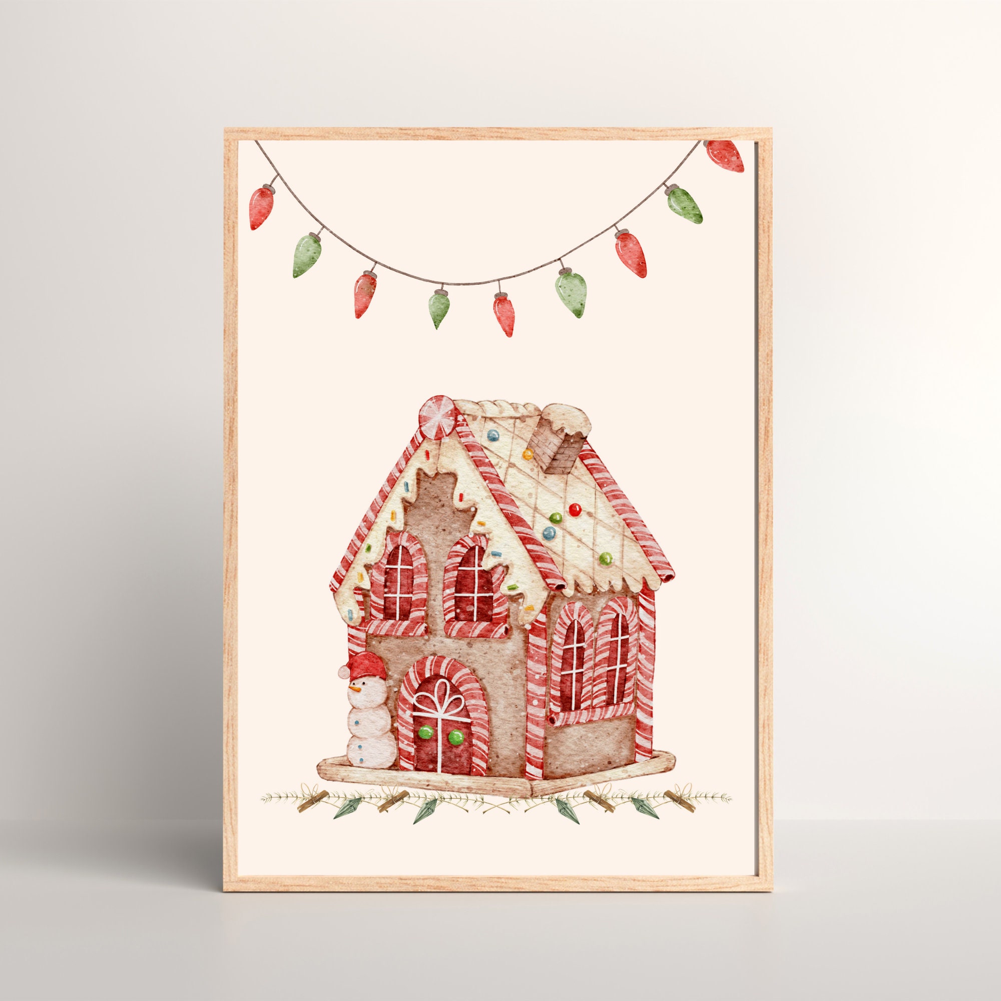 Gingerbread House Print Christmas Wall Art Watercolor Gingerbread ...