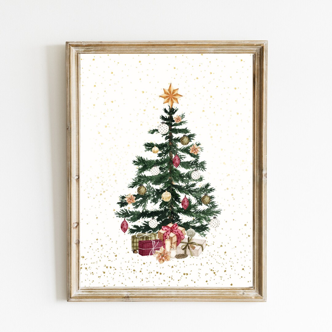 Vintage Christmas Tree Print | Watercolor Christmas Tree Wall Art ...