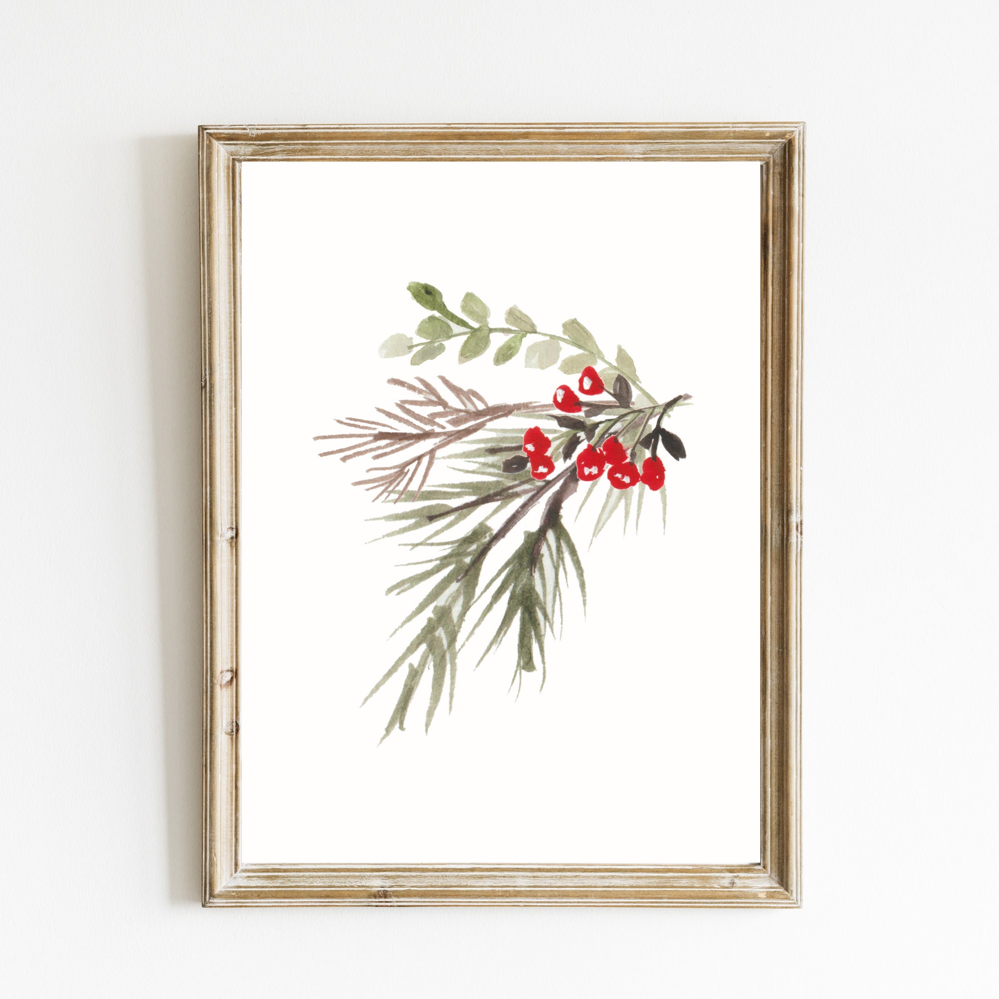 Weihnachtszweig Druck | Aquarell Zweig Druck | Holly Christmas ...