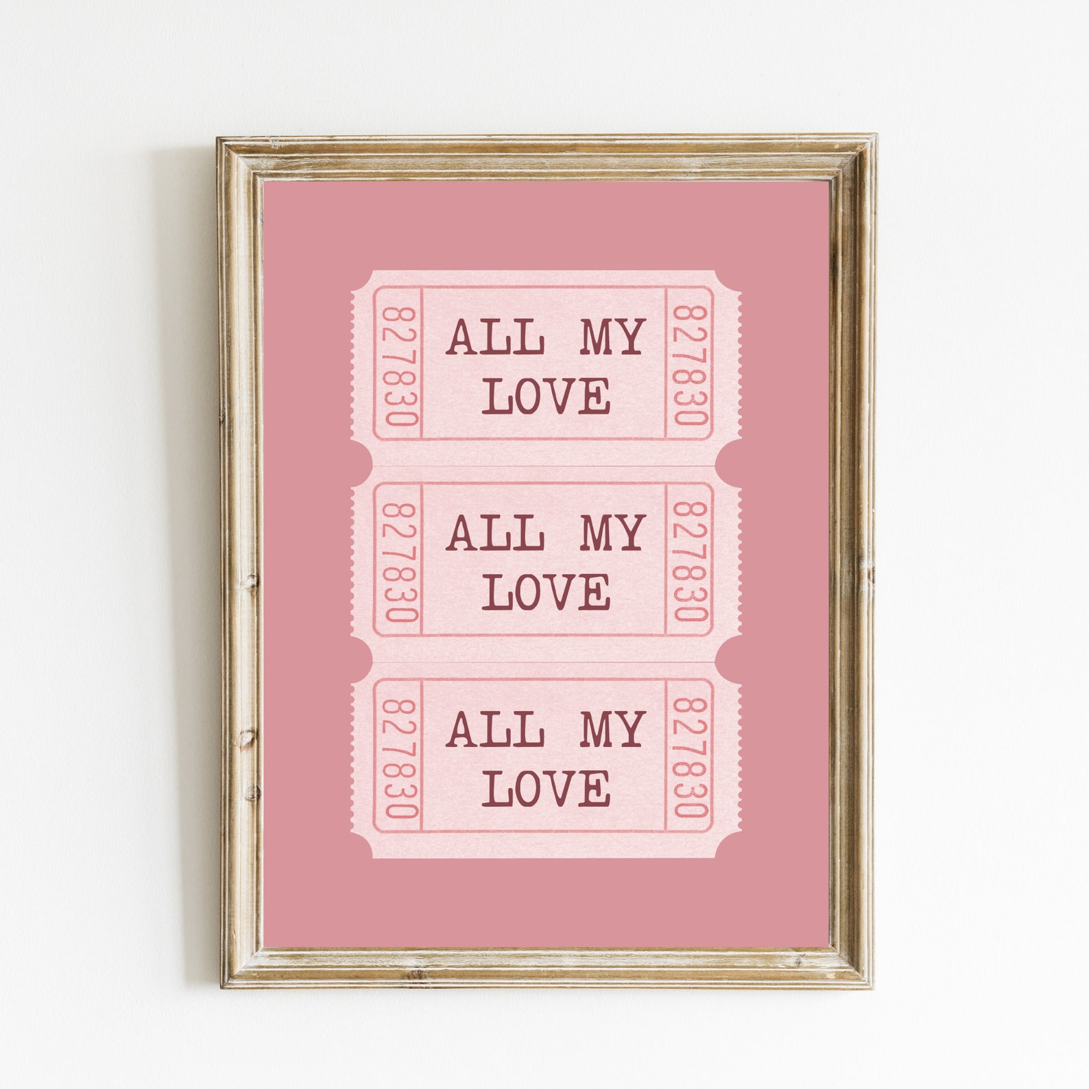 Trendy Love Ticket Print | Pink Valentines Day Decor | Trendy Pink ...