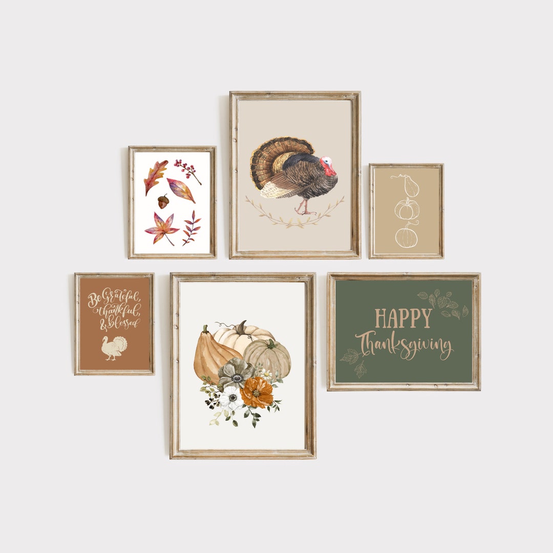 Thanksgiving Gallery Wall Art | Set of 6 Thanksgiving Prints | Turkey ...